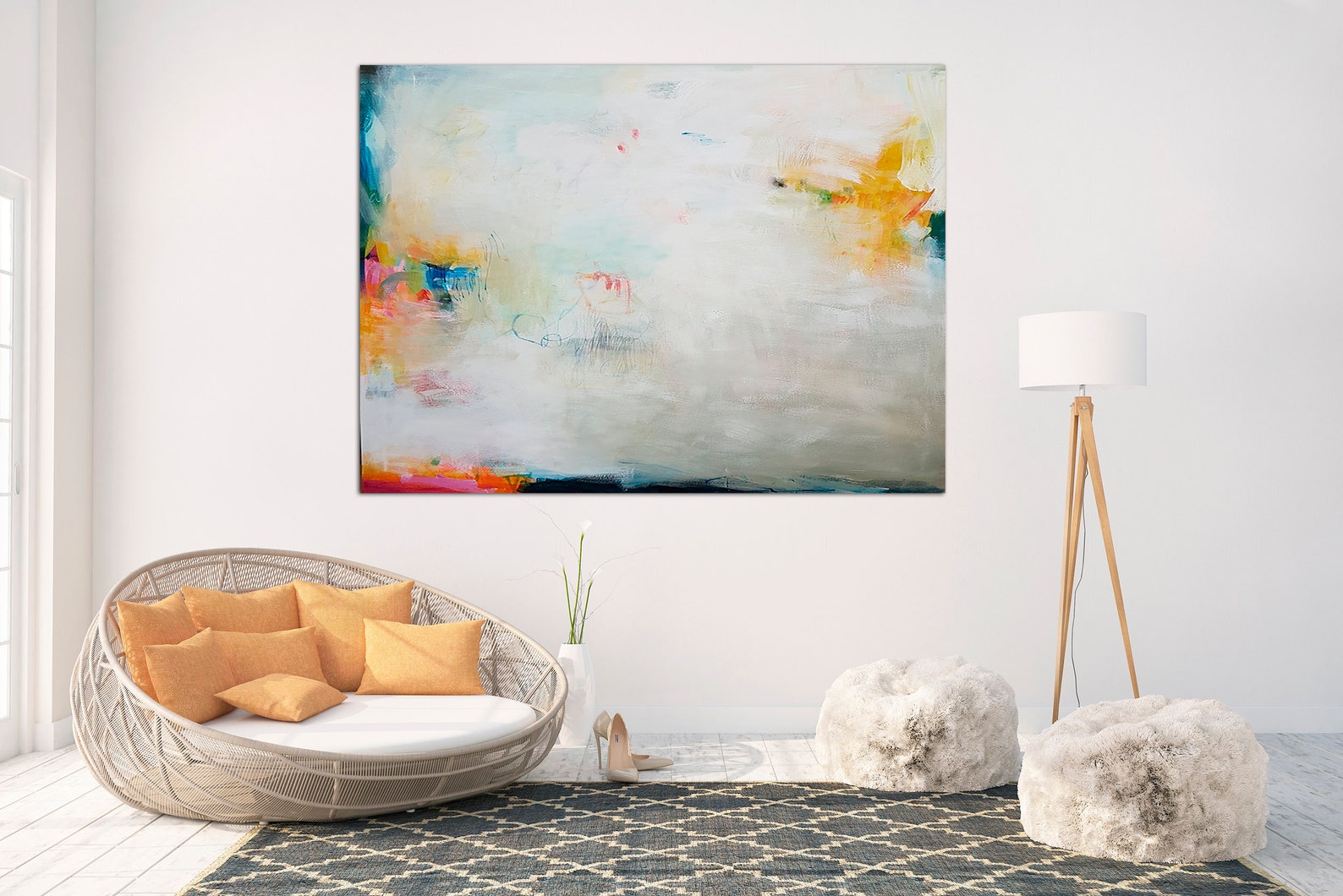 Light Gray Abstract Print Minimalist Wall Art Large Bedroom - Etsy