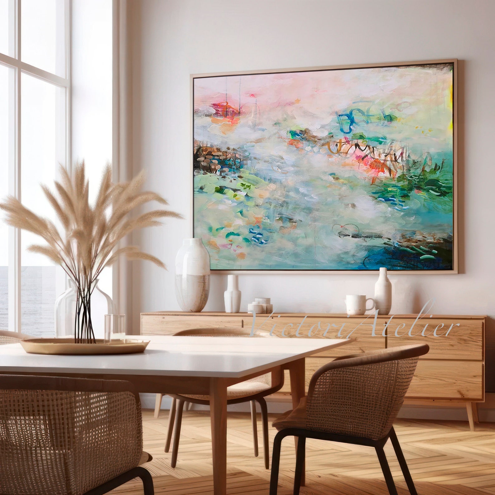 Large Abstract Landscape Giclée Print, Pink and Green Wall Art - Etsy
