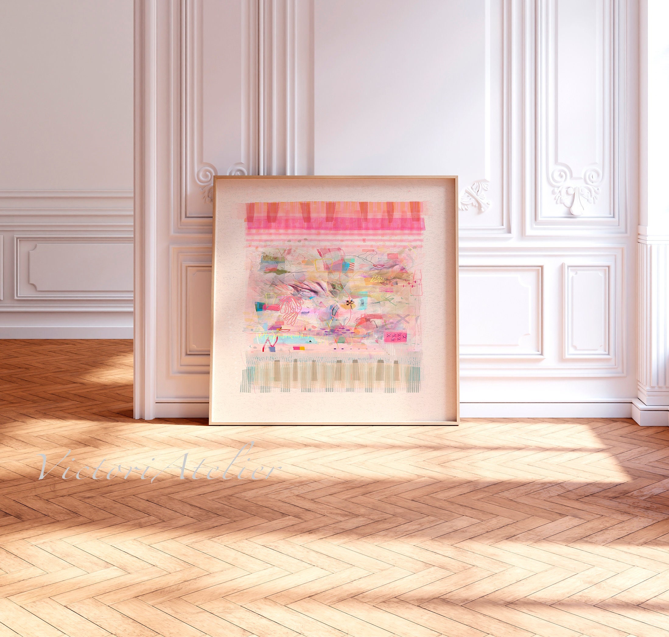 Pink and Green Modern Abstract Wall Art Print, Eclectic Modern Painting ...