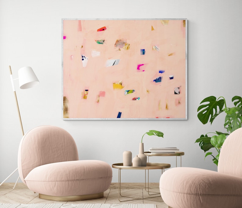 Abstract Minimalist Art, Extra Large Abstract Print, Light Pastel Coral ...