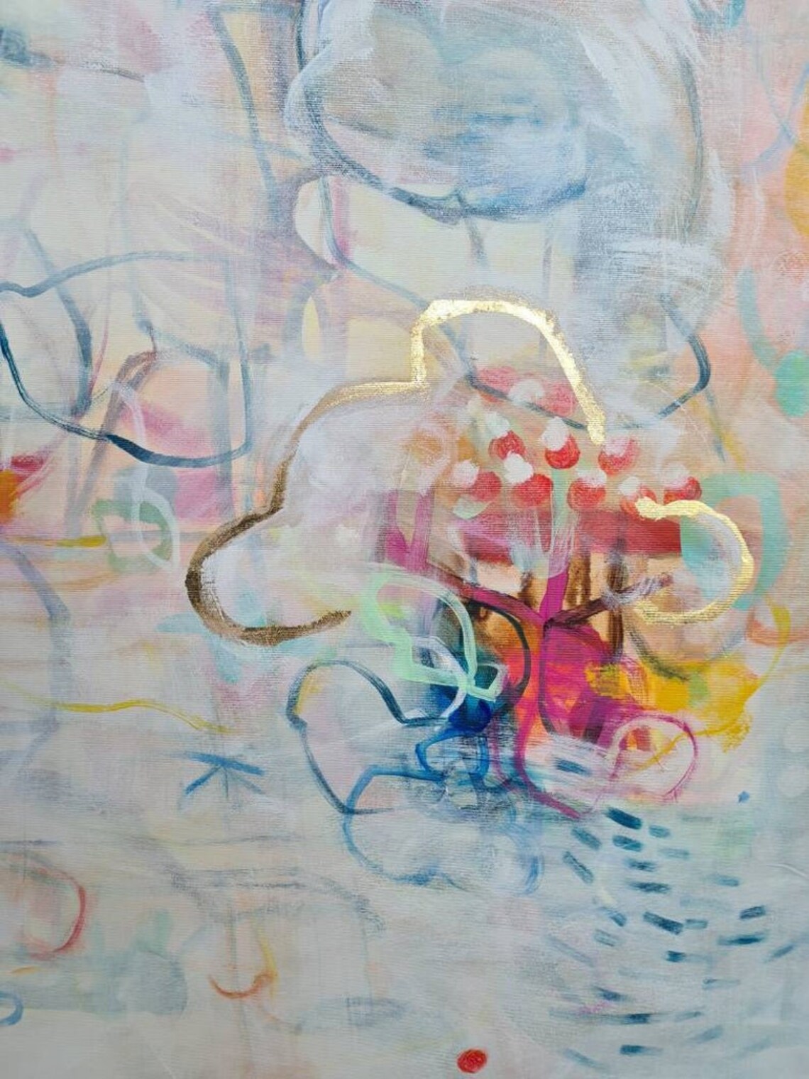 White and multicolor abstract painting print with light | Etsy