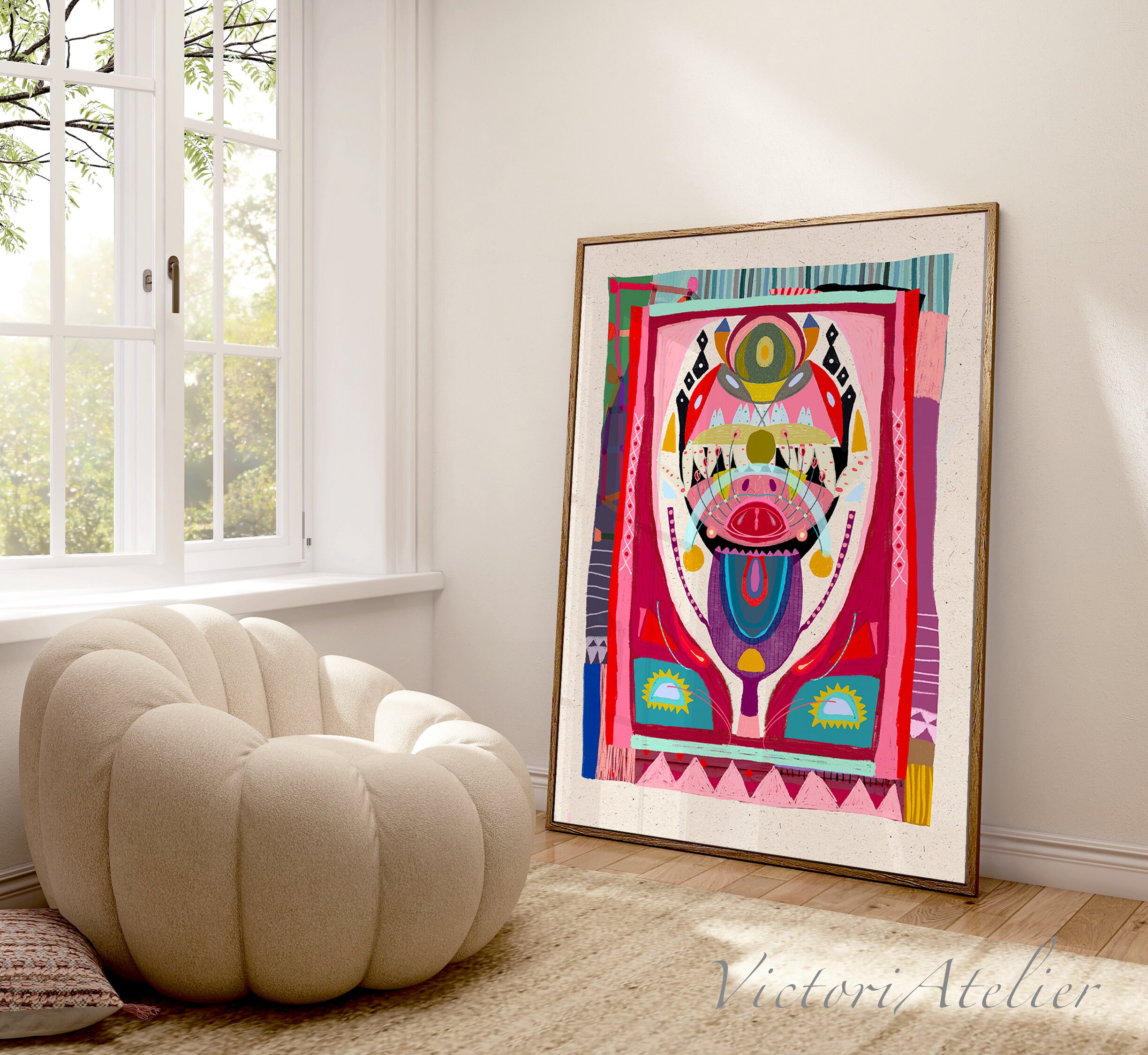 Bright Bold and Colorful Abstract Painting Print, Large Maximalist ...