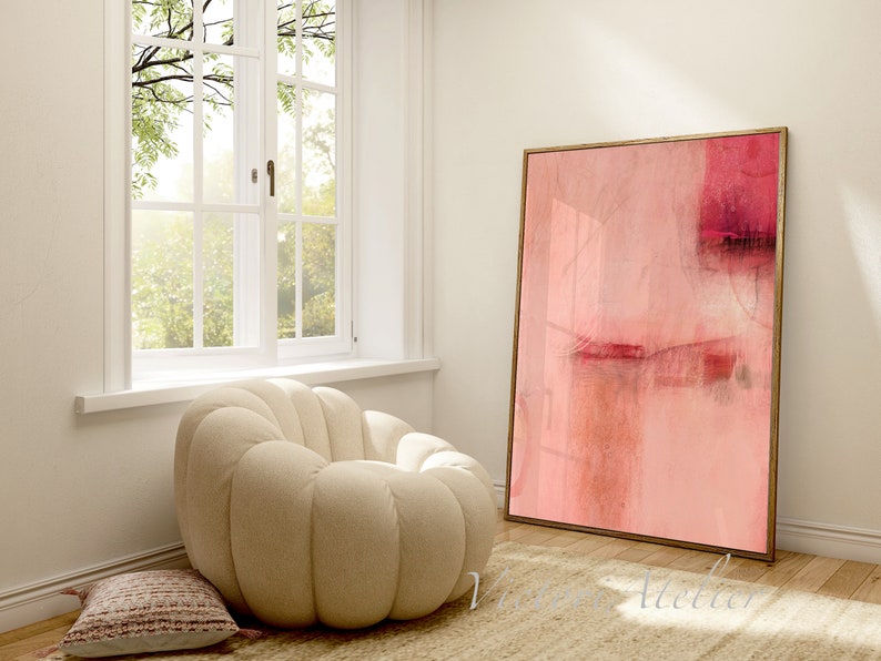Minimalist Abstract Pink Wall Art, Large Abstract Painting Print ...
