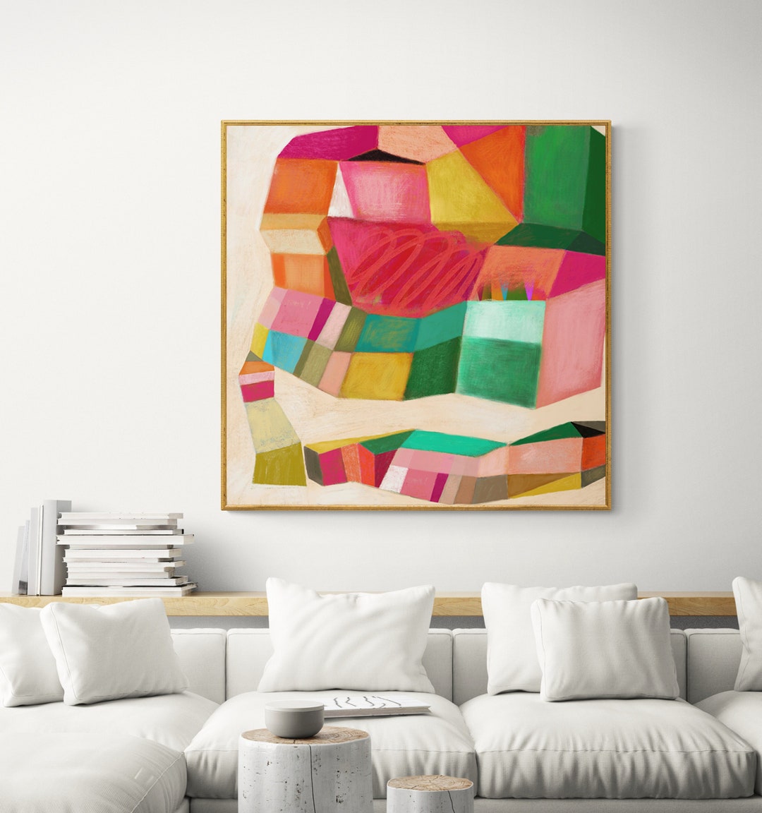Abstract Painting Print Colorful Geometric, Extra Large Multicolor Wall ...
