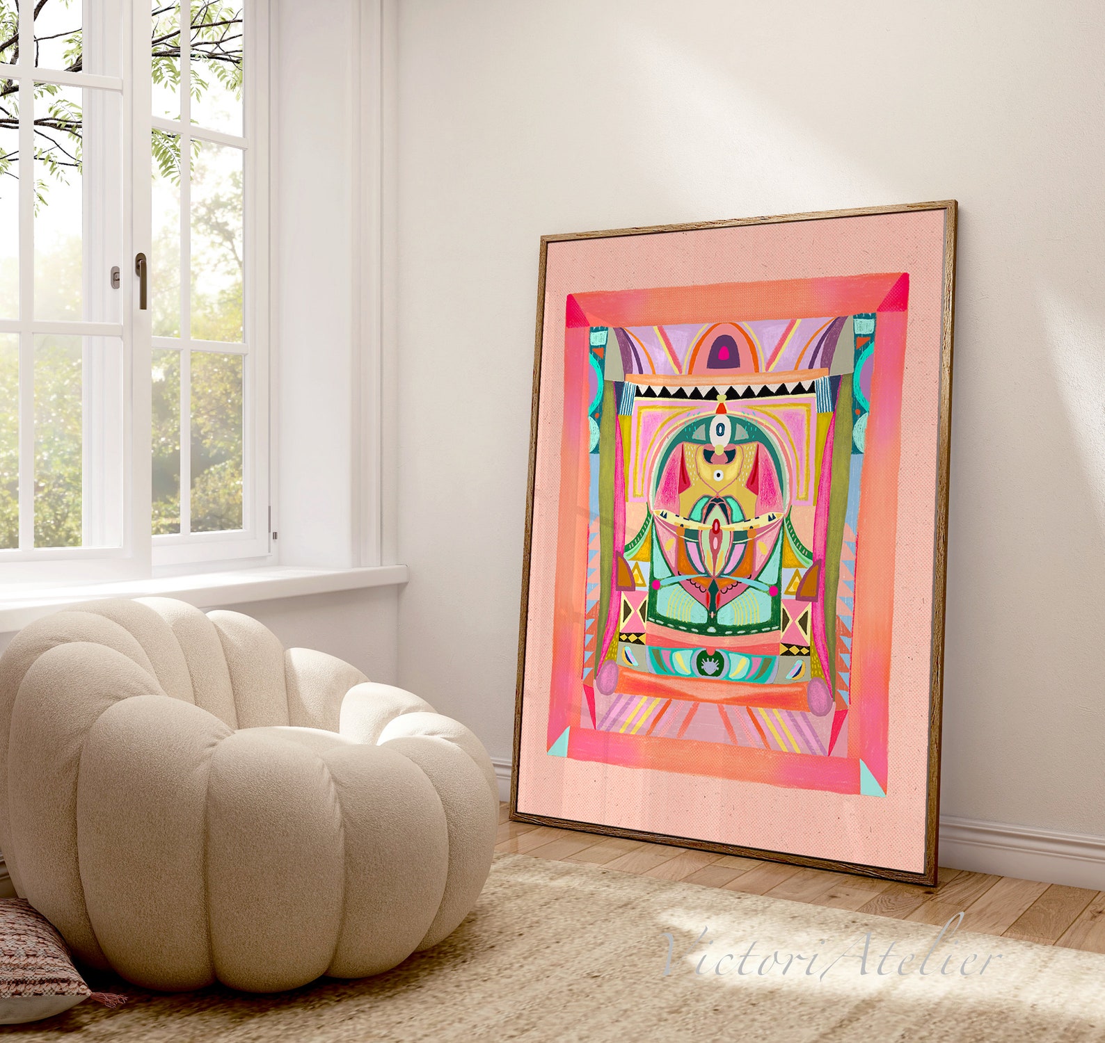 Colorful Abstract Painting Print, Coral Pink Maximalist Wall Art - Etsy