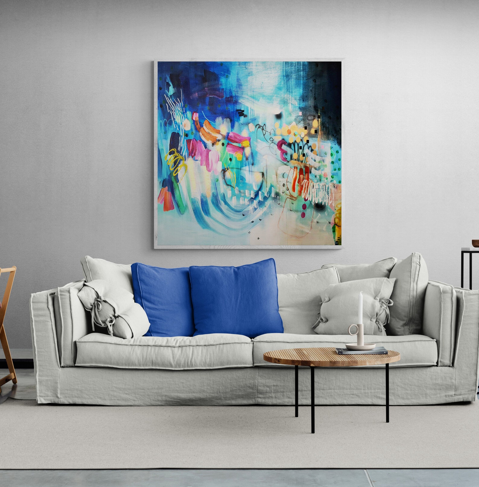 Modern Blue Abstract Painting Print Vibrant Colourful With - Etsy