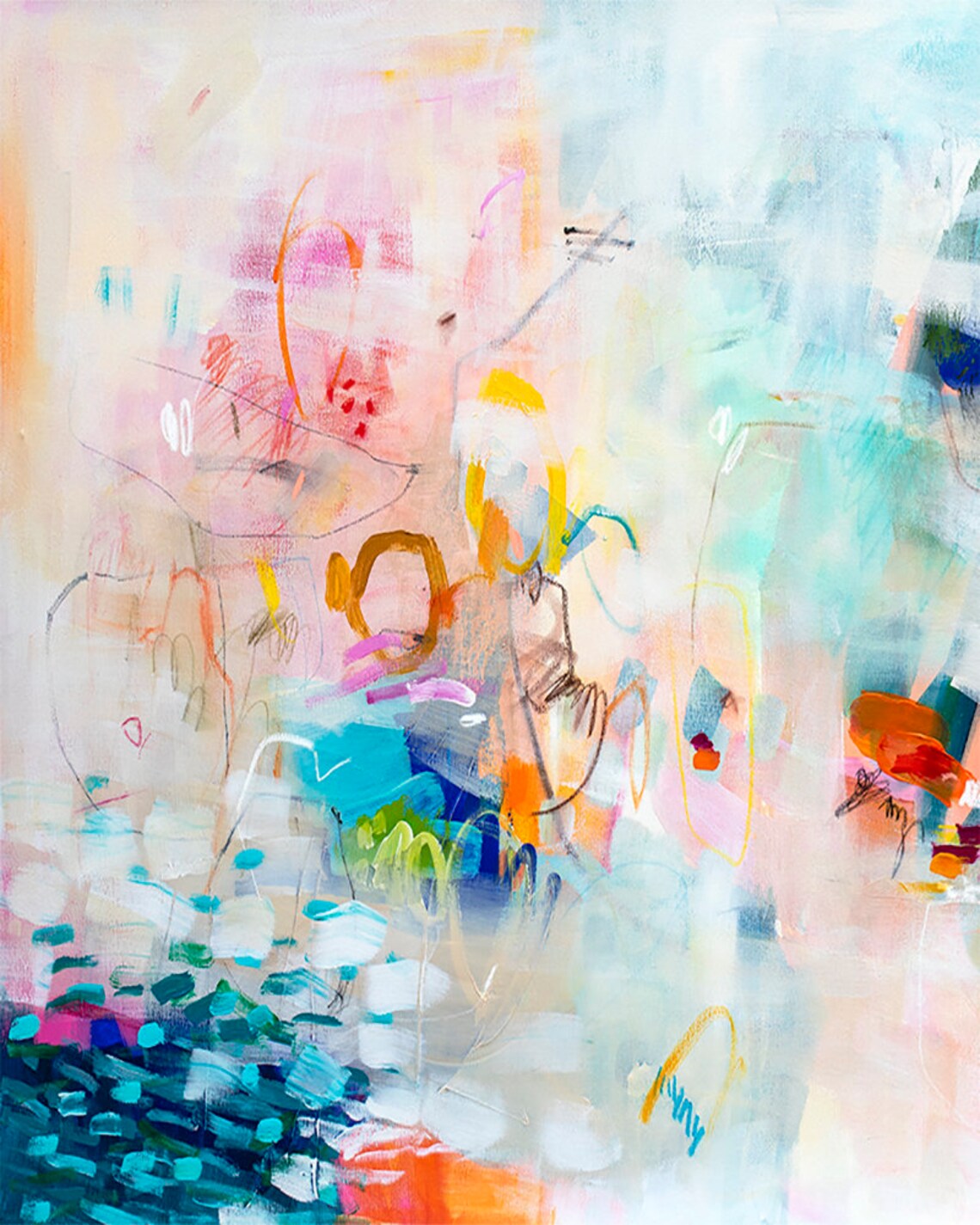 Abstract Prints Set, Set of 2 Large Prints, White and Multicolor Large ...