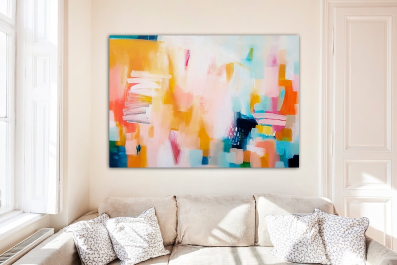 Yellow and Orange Abstract Print, Vibrant and Colorful Extra Large Wall ...