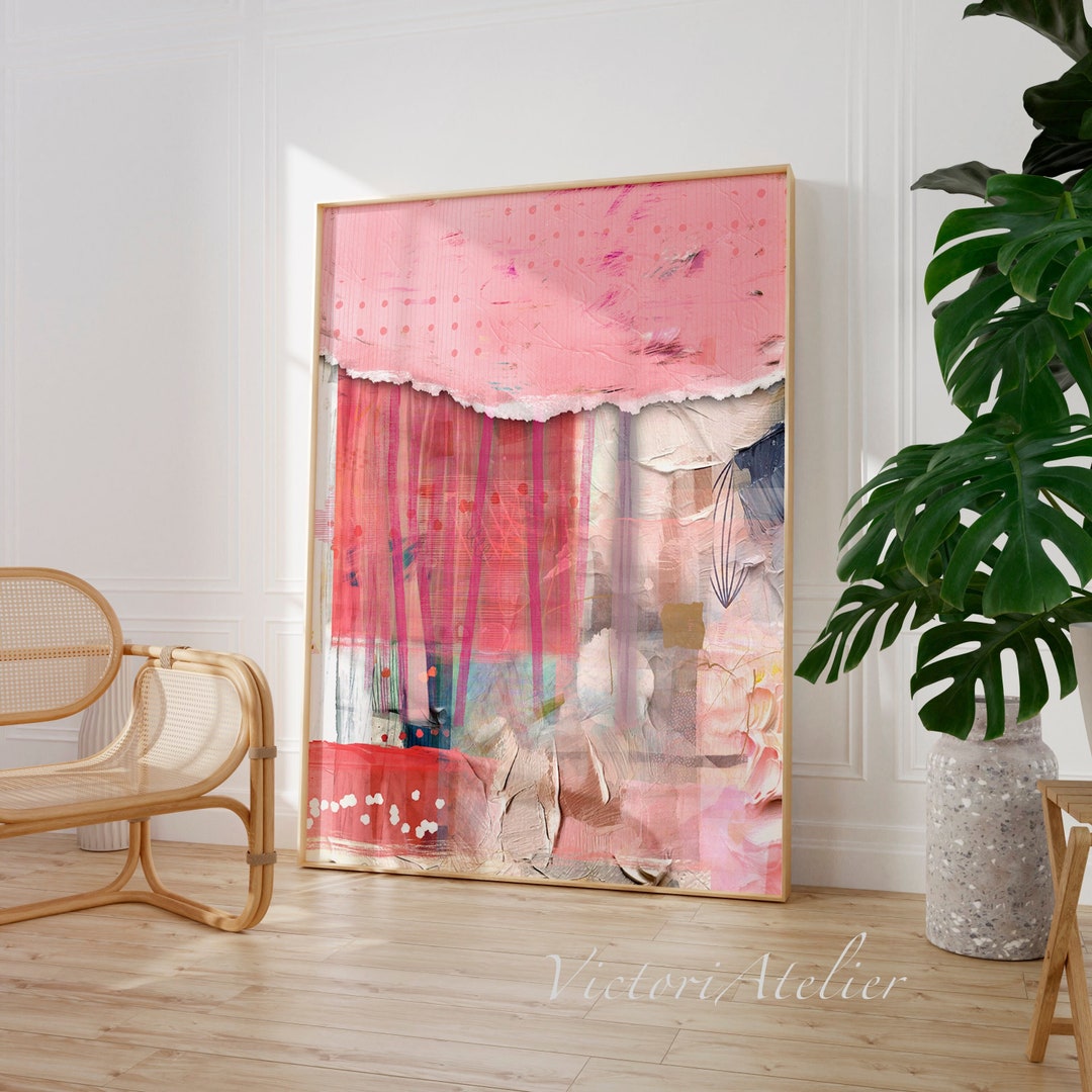 Abstract Art Print Light Pink Magenta Textured Painting , Extra Large ...