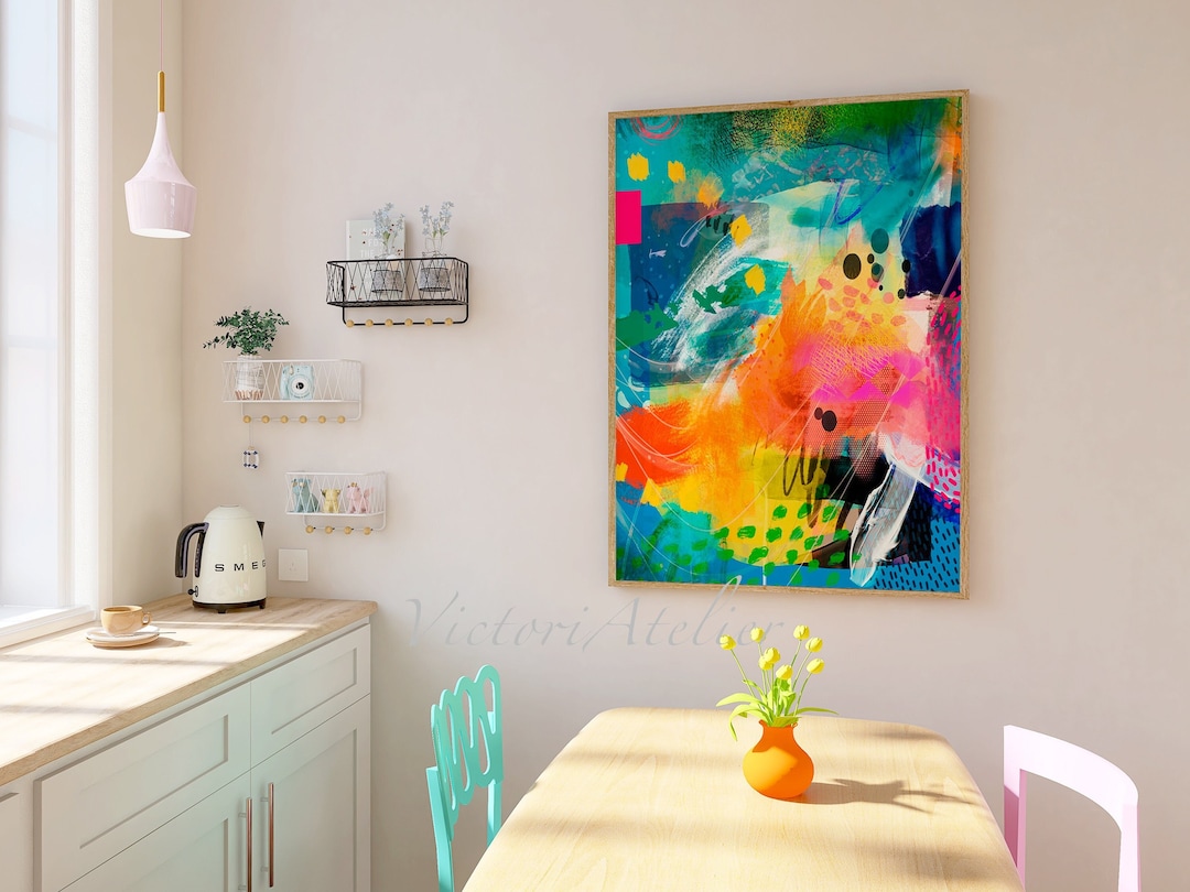 Colorful and Vibrant Abstract Wall Art, Bright Abstract Modern Painting ...
