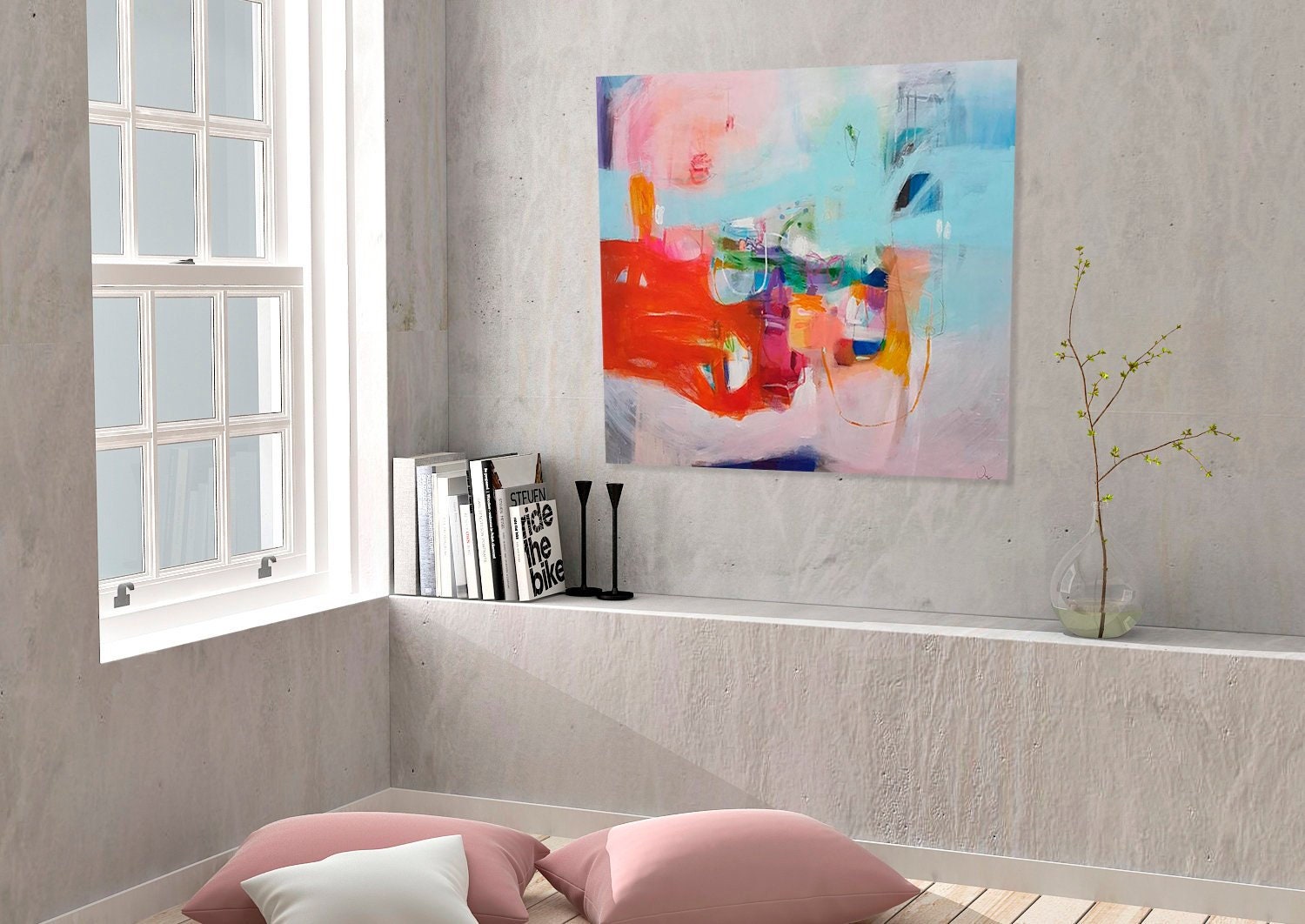 Abstract canvas art print light blue and orange art colorful | Etsy