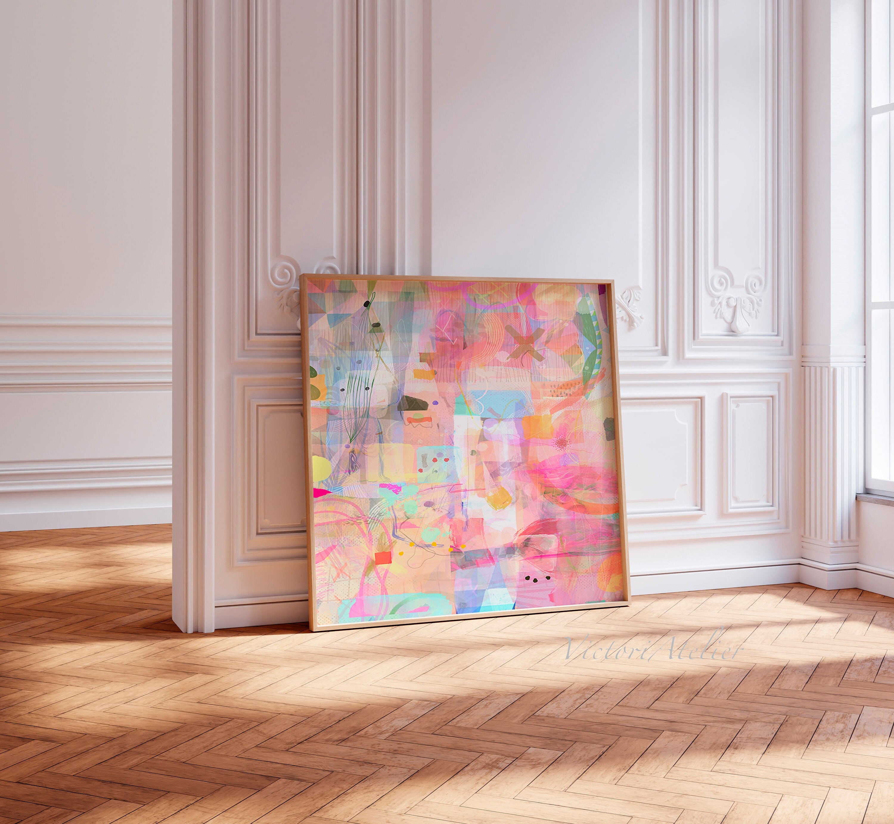 Abstract Wall Art Multicolor Pastel Colors Print, Large Modern Eclectic ...