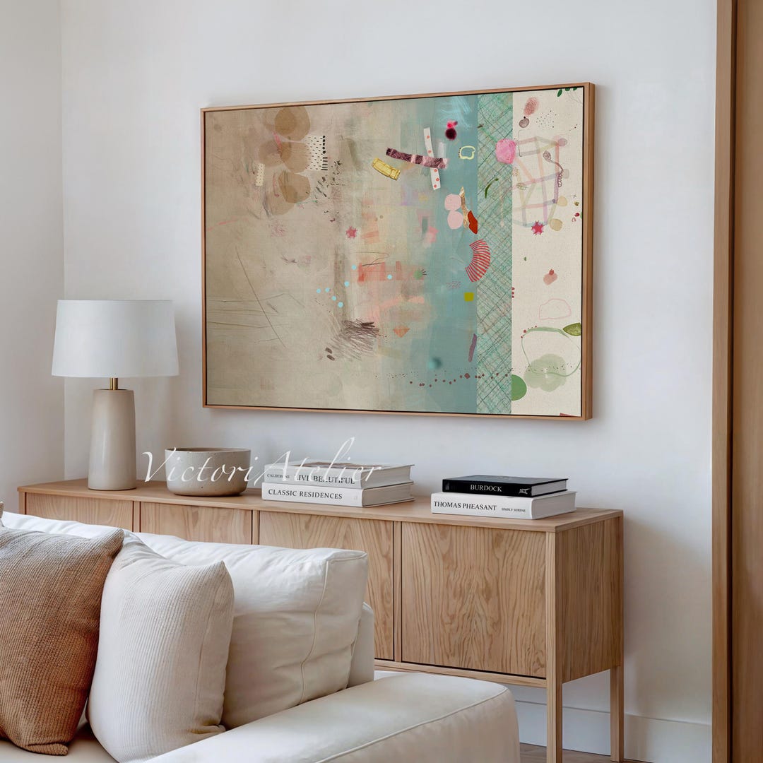 Neutral Teal Modern Wall Decor, Living Room Abstract Art - Etsy