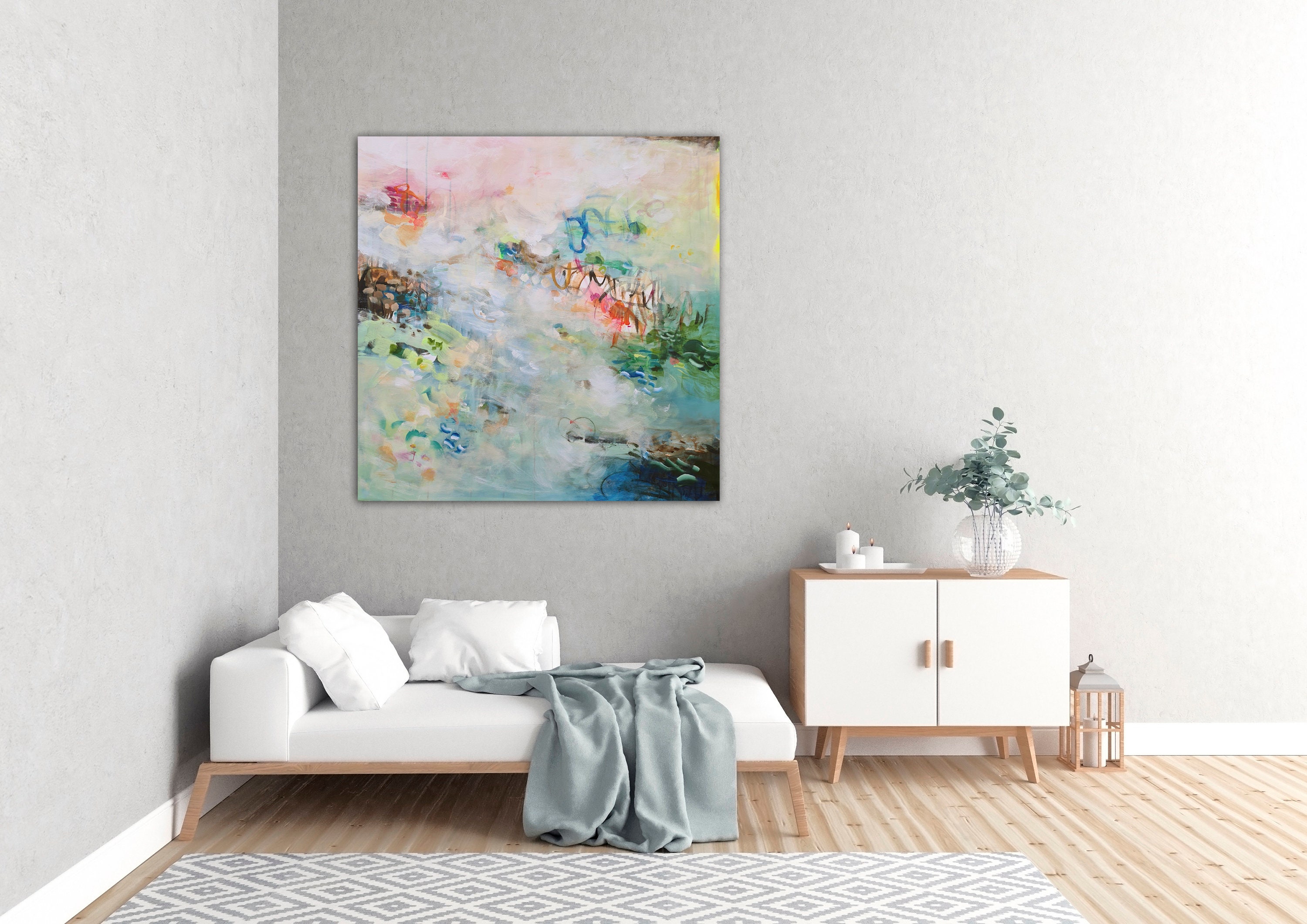 Large Abstract Landscape Giclée Print, Pink and Green Wall Art - Etsy