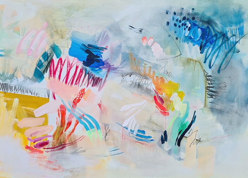 Large Abstract Painting Print, Blue Multicolored Wall Art - Etsy