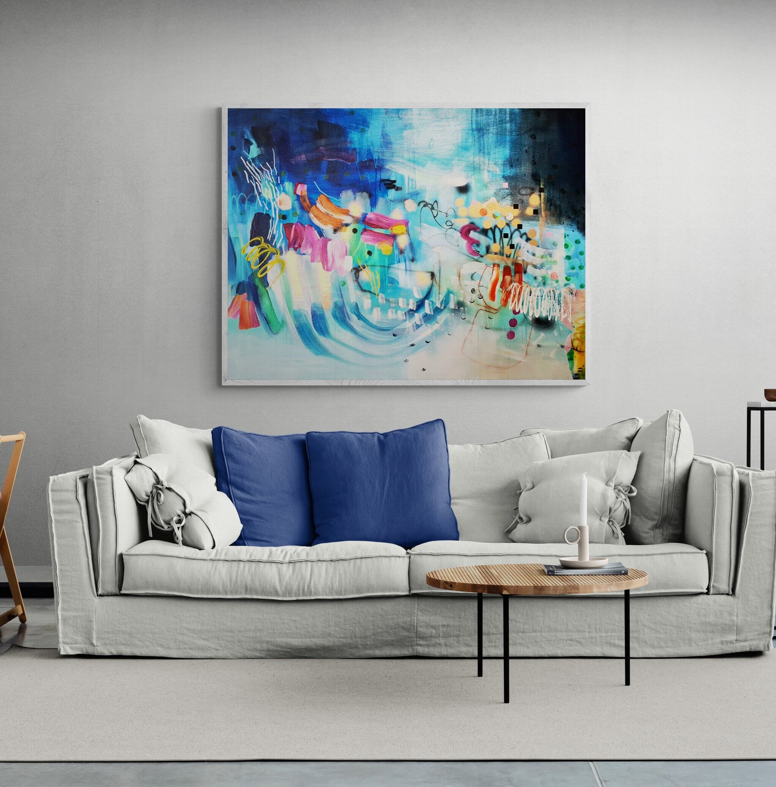 Modern Blue Abstract Painting Print Vibrant Colourful With - Etsy