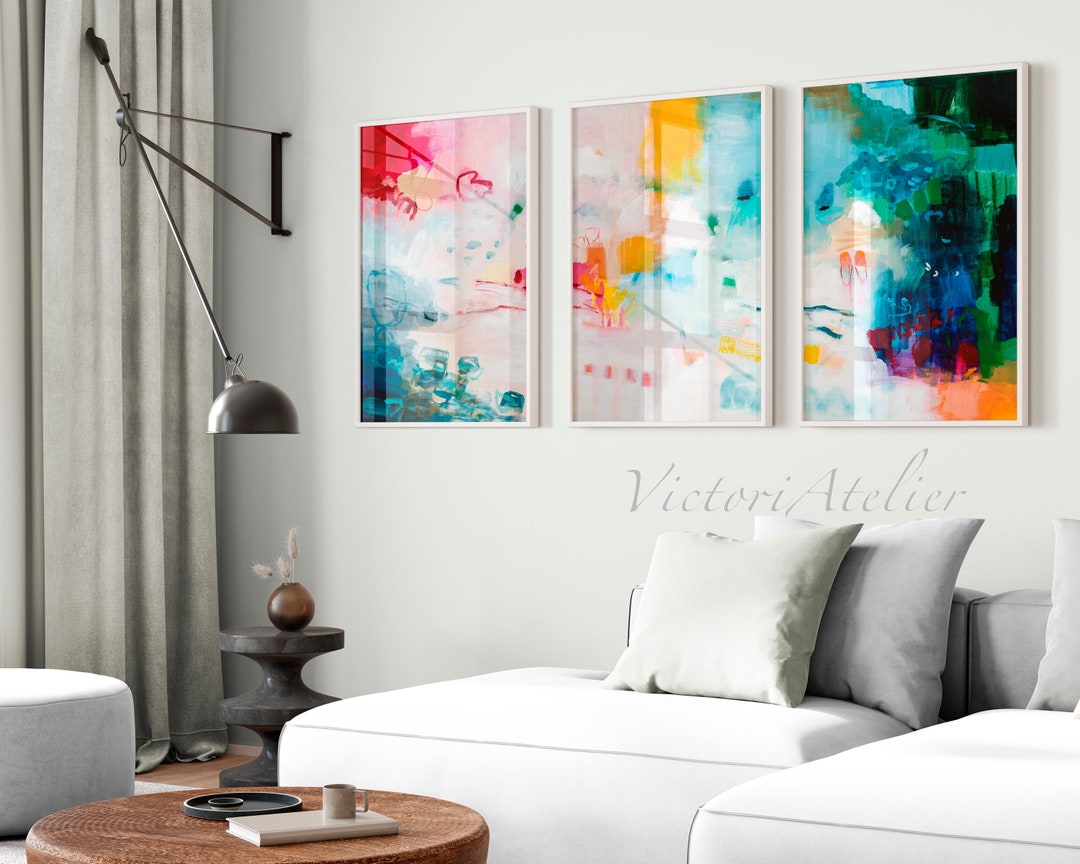 Set of 3 Abstract Prints, Wall Art Set 3, Large Modern Prints, Colorful ...