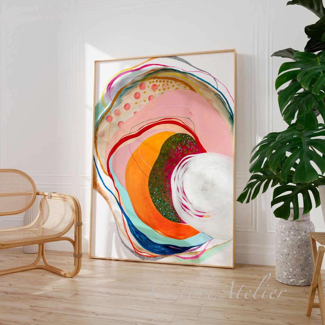 Bright and Colorful Abstract Painting Print, Abstract Shapes ...