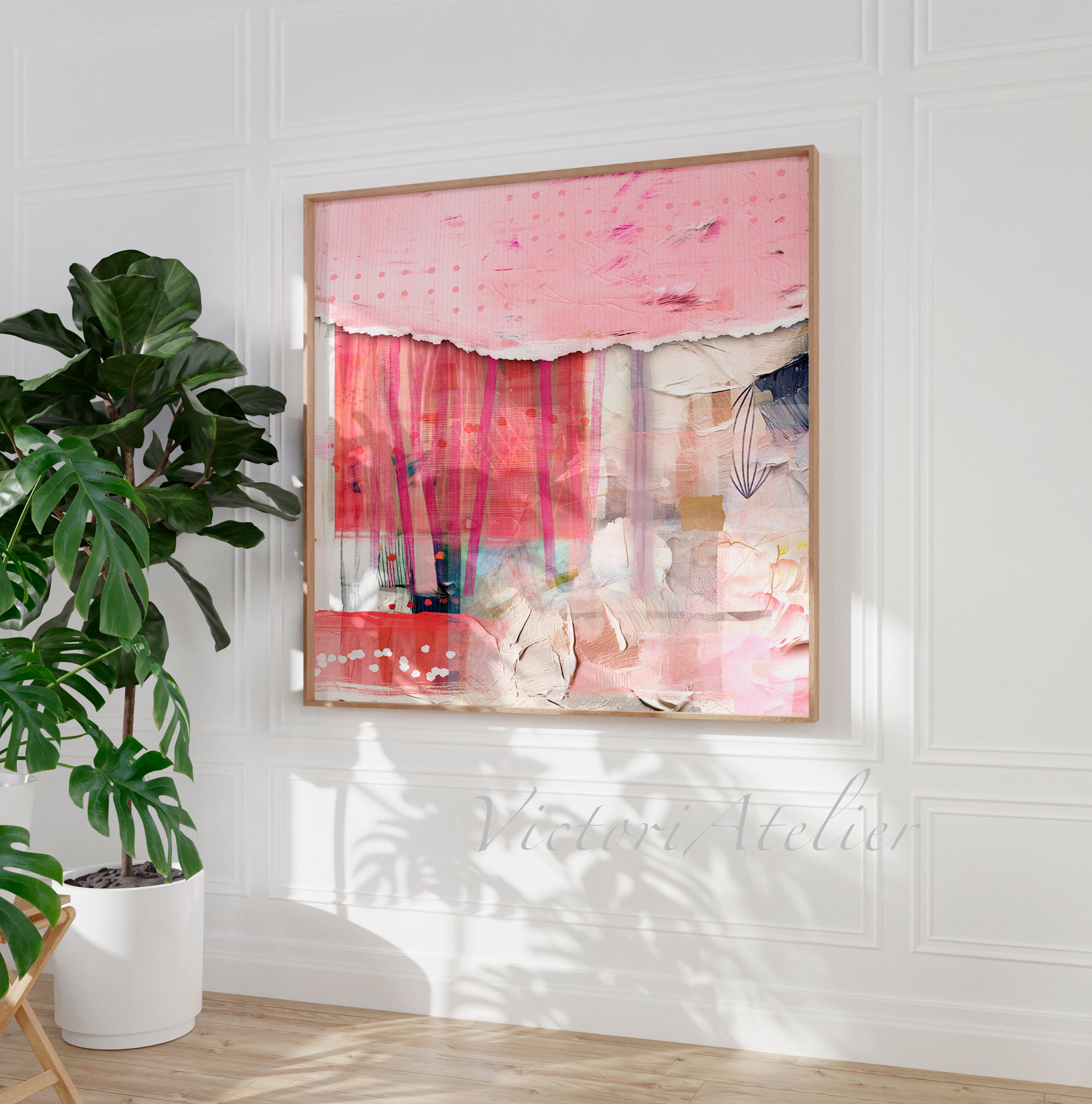 Abstract Art Print Light Pink Magenta Textured Painting , Extra Large ...