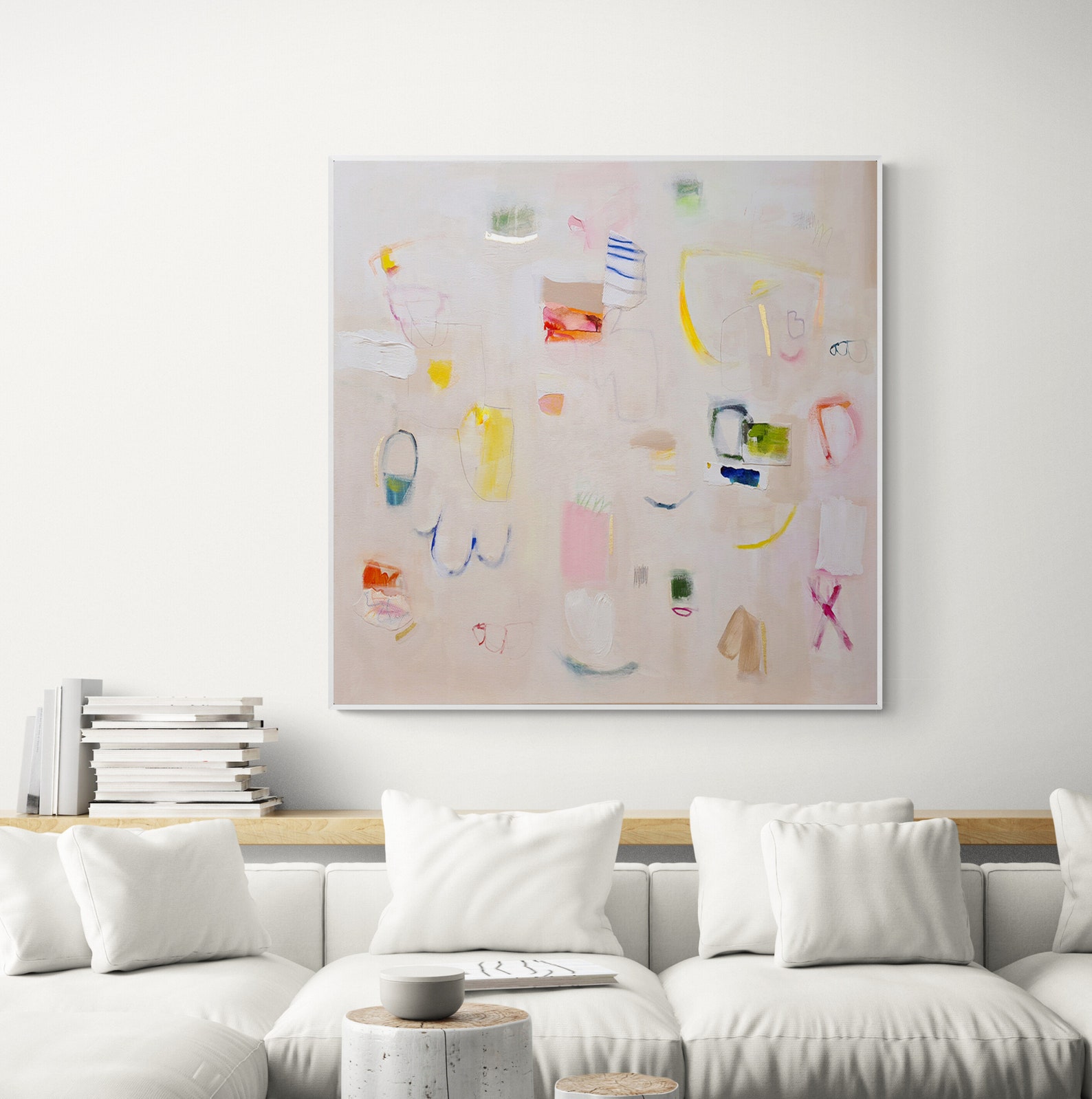 Abstract Painting Print, Pink and Multicolor Painting , Cheerful ...