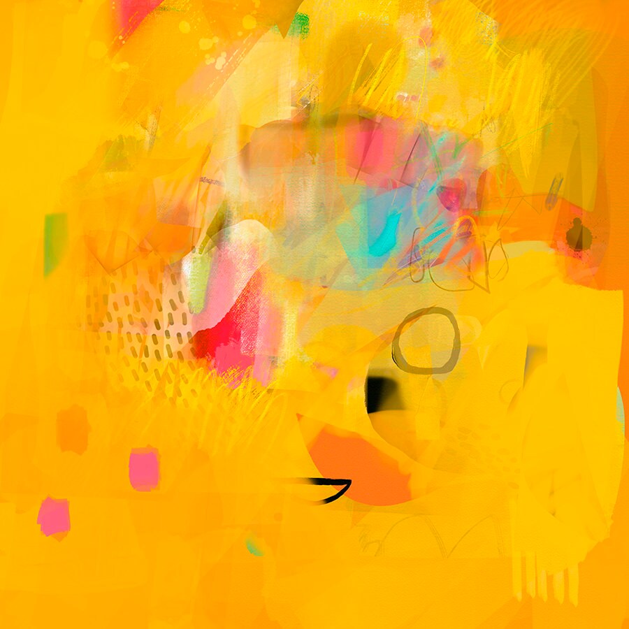 Bright and Vibrant Yellow Wall Art Abstract Painting Print, Large ...