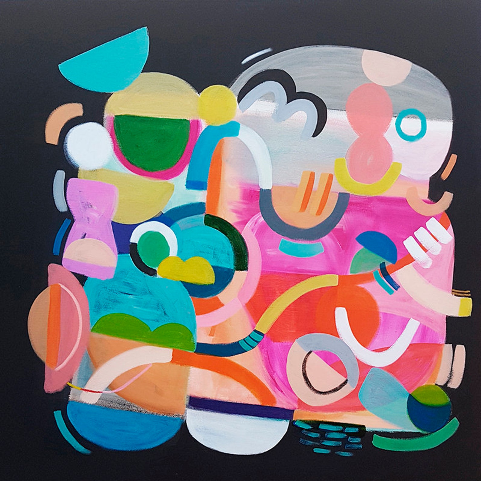 Colorful Pop Wall Art Print With Black Background, Geometric Painting ...