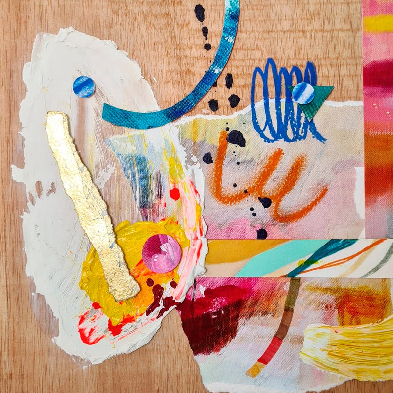 Original Mixed Media Painting Collage on Wood Panel Small - Etsy