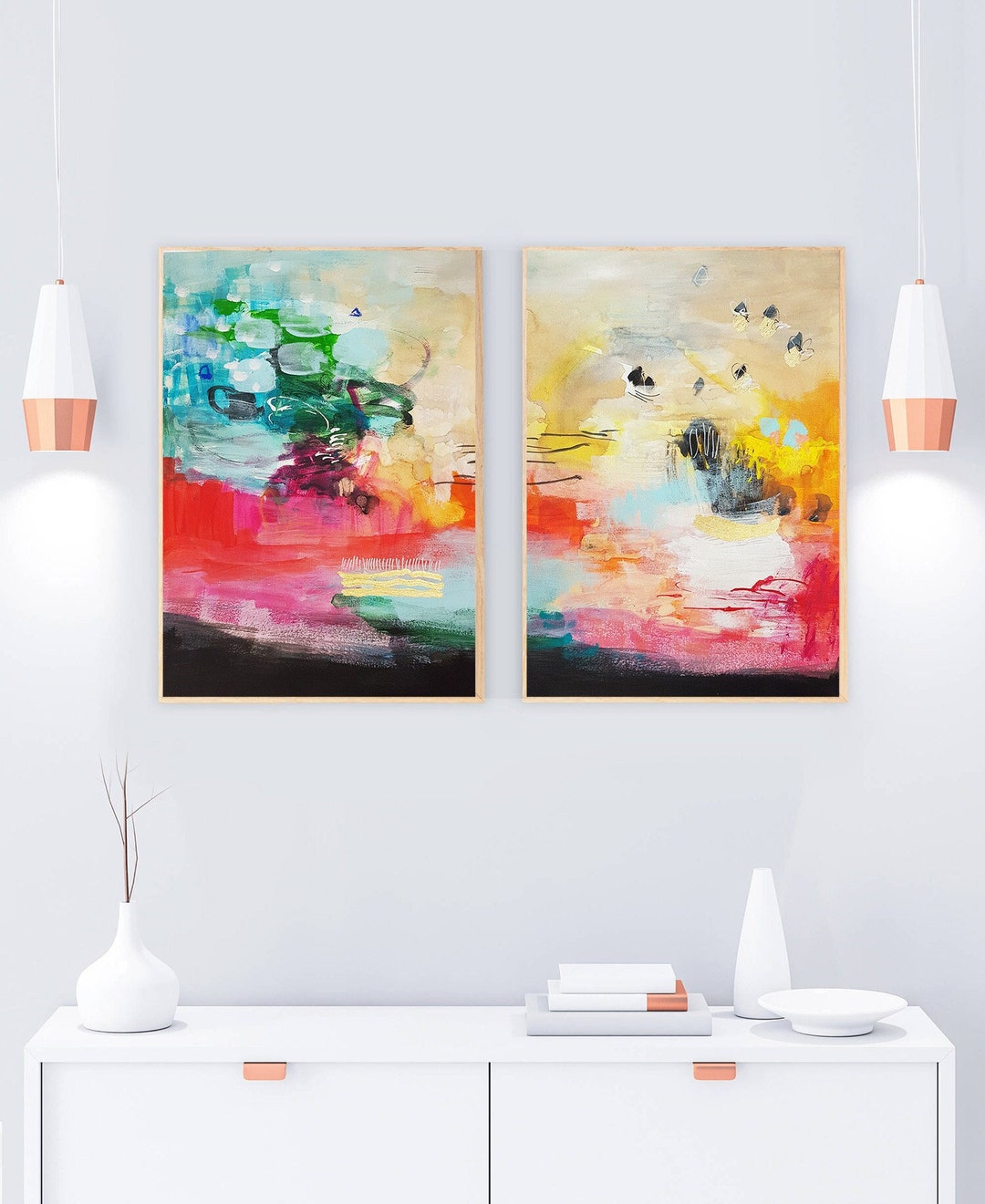 Set of 2 Abstract Prints, Wall Art Set, Large Modern Prints, Abstract ...