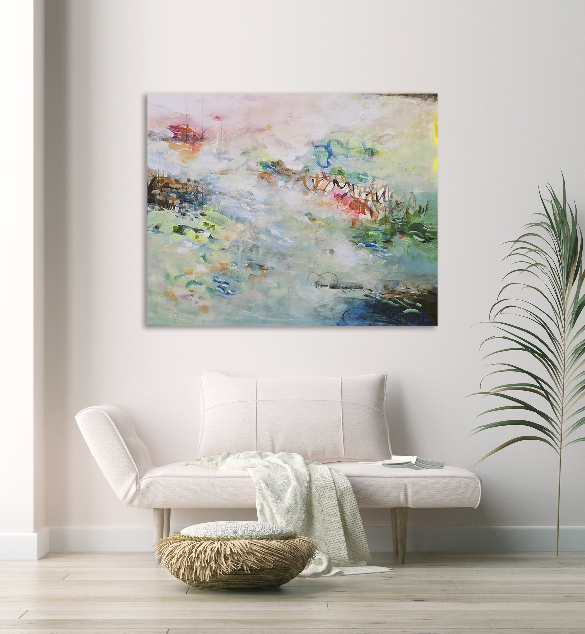 Large Abstract Landscape Giclée Print, Pink and Green Wall Art - Etsy