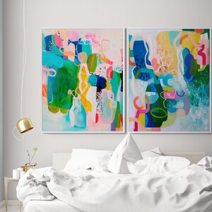 Colorful Abstract Art Set of 2 Prinst, Extra Large Abstract Painting ...