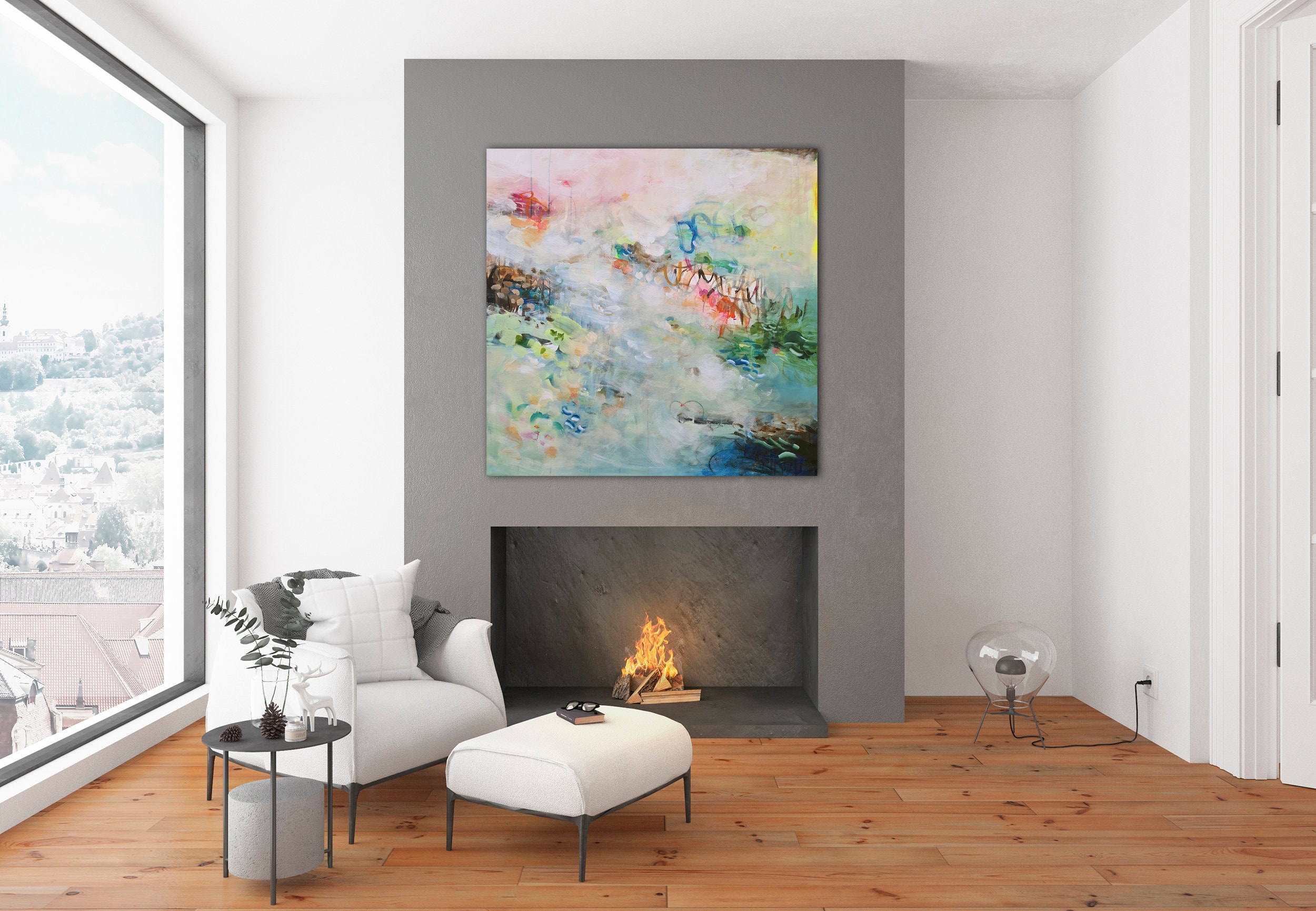 Large Abstract Landscape Giclée Print, Pink and Green Wall Art - Etsy