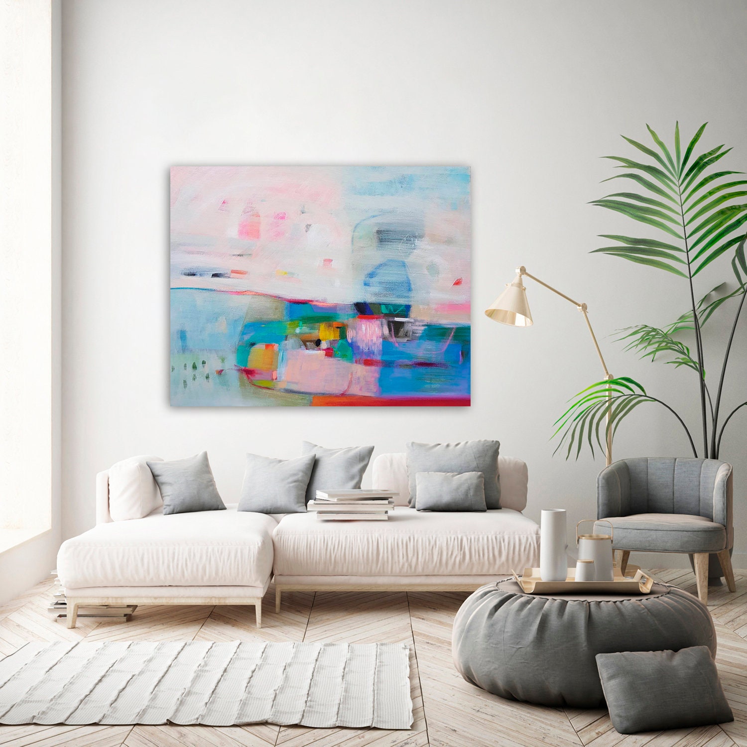 Pink Blue Print Large Art Print for Kids Room Blush Pink | Etsy