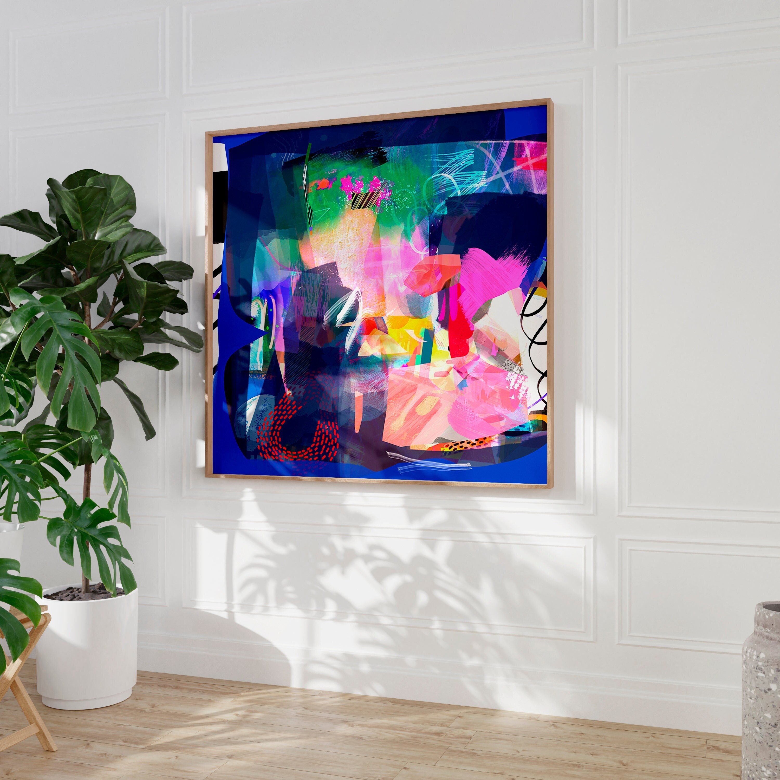 Colorful Abstract Painting Print, Bright Blue Multicolor Wall Art - Etsy
