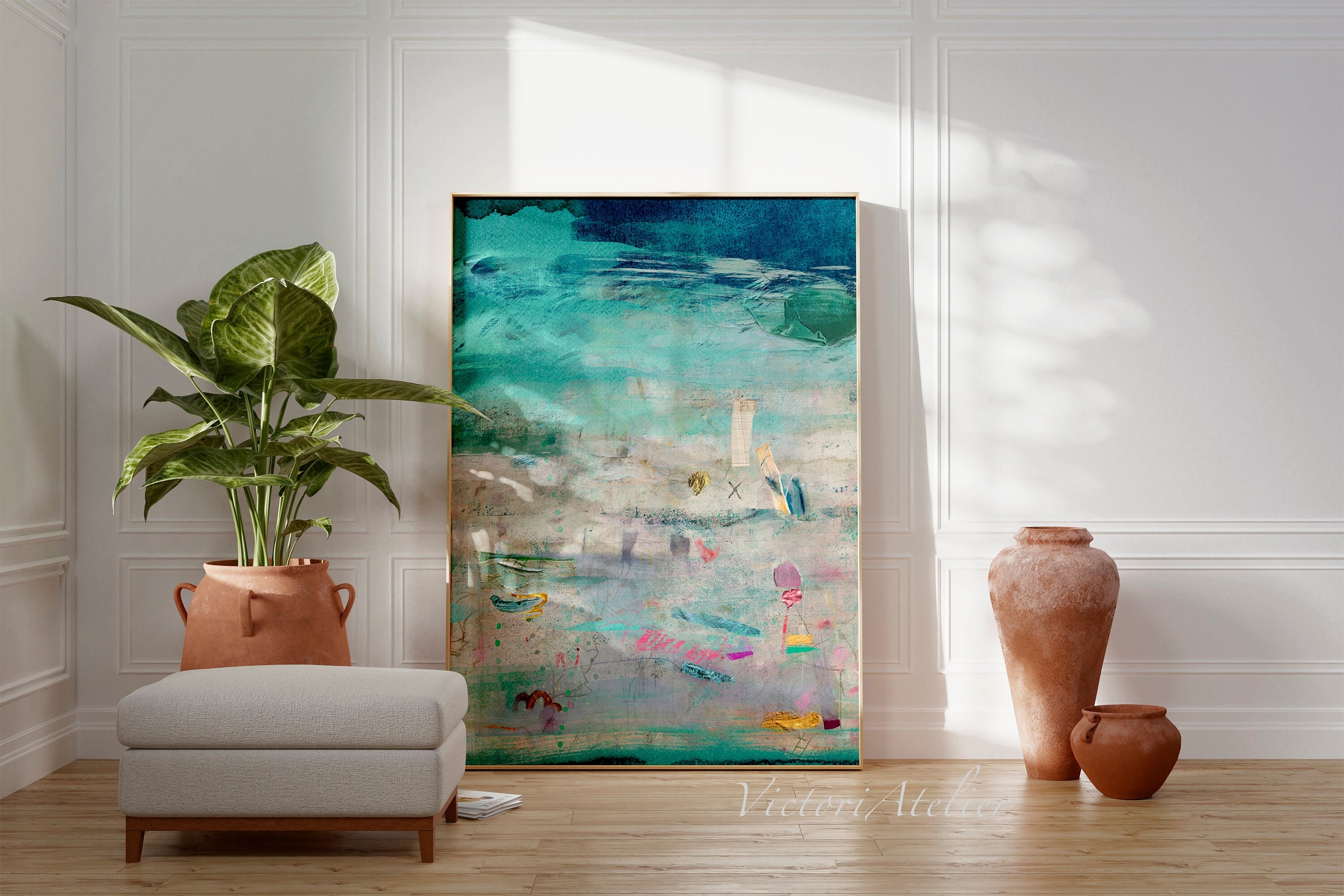 Teal Blue Abstract Art Print, Modern Minimalist Home Decor - Etsy