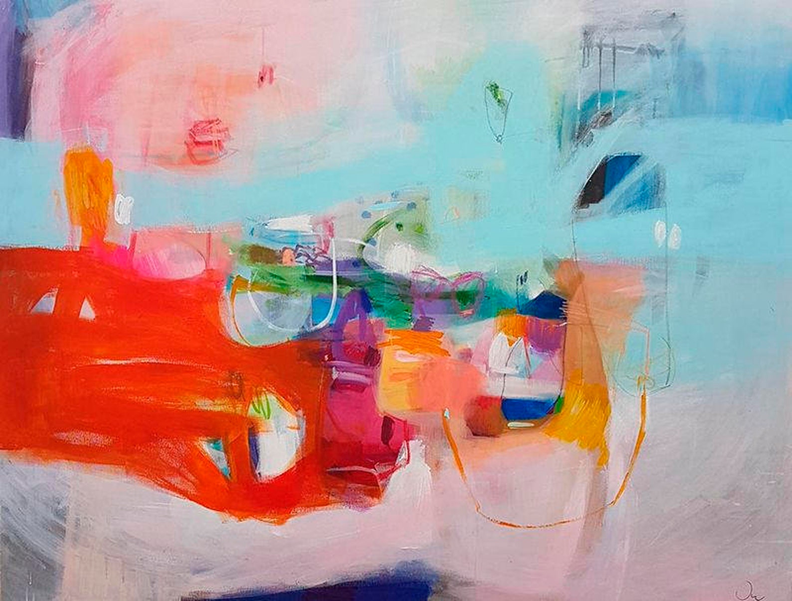 Abstract Canvas Art Print Light Blue and Orange Art Colorful - Etsy