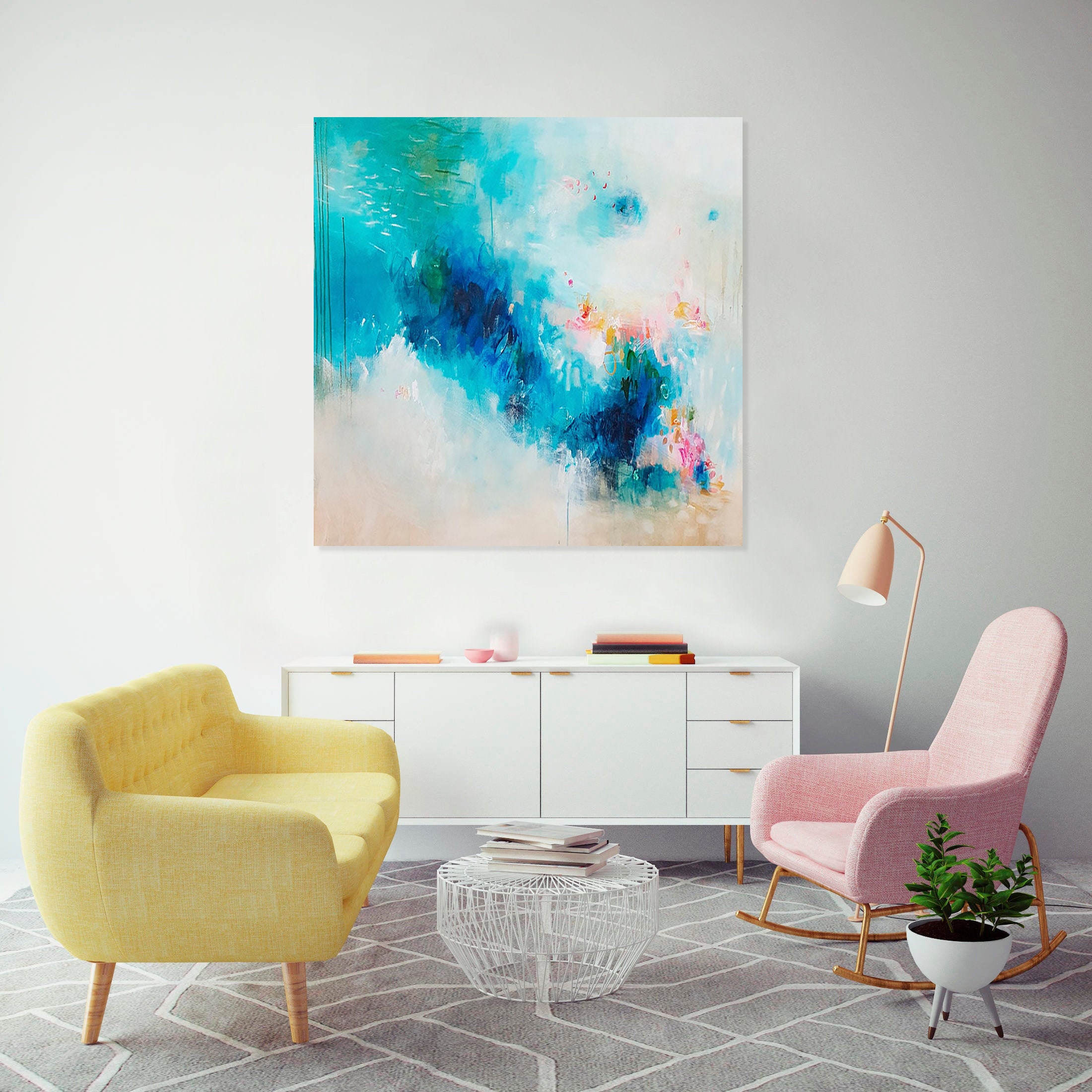 Extra Large Turquoise Wall Art Print Light Blue Abstract | Etsy