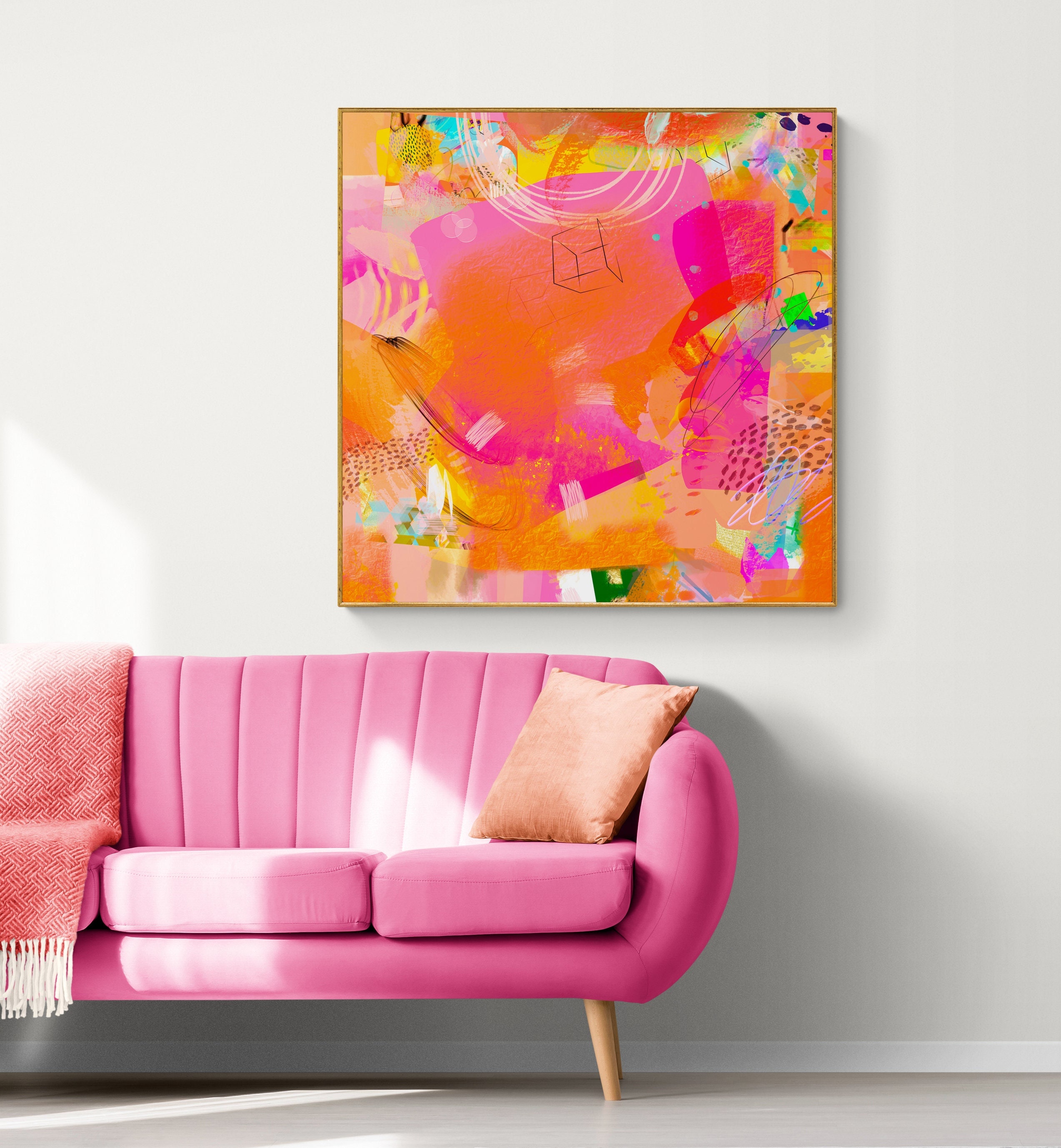 Orange and Pink Abstract Art Print, Bright Colorful Wall Decor - Etsy