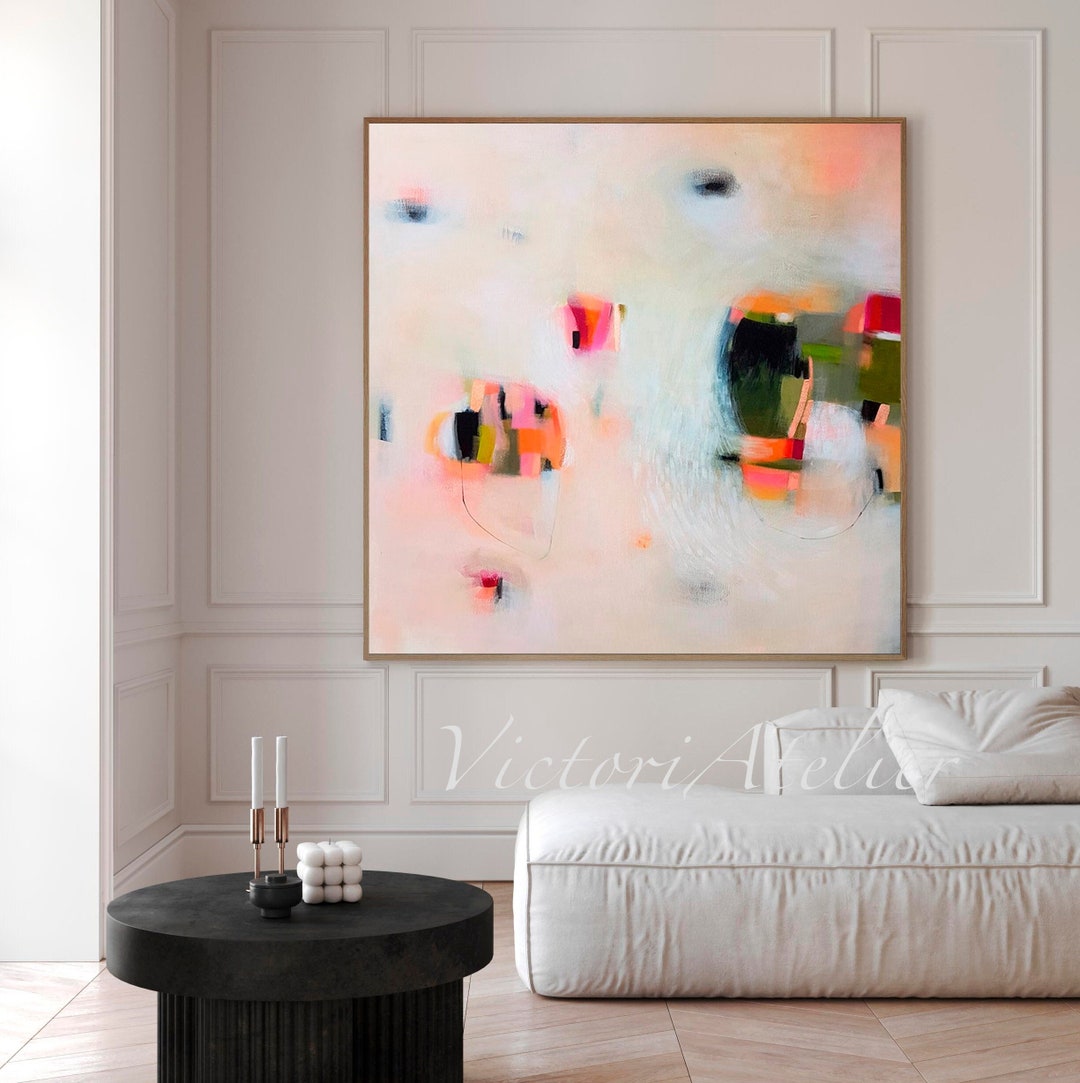 Large Abstract Giclée Print, Rose Gold Leaf, Pastel Colors Wall Art - Etsy
