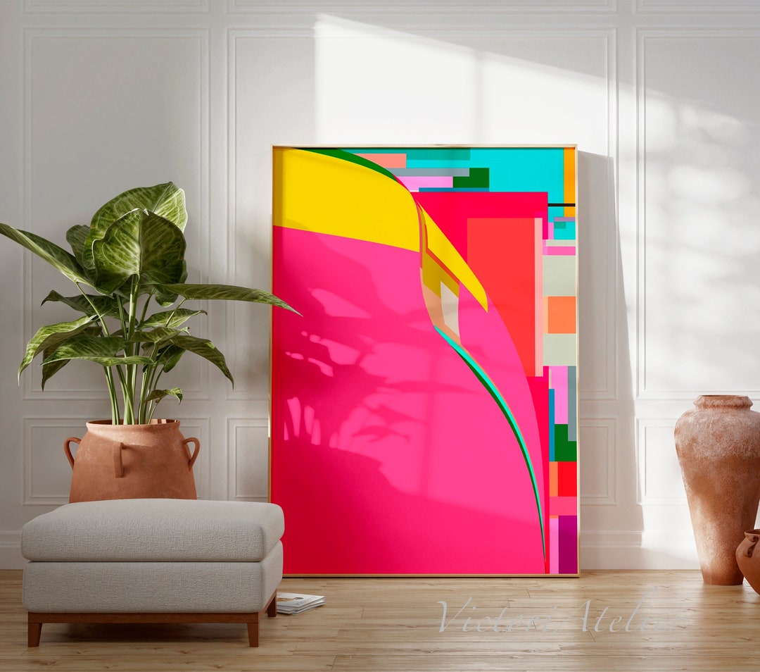 Magenta Pink Abstract Giclée Print, Geometric Color Block Wall Art ...