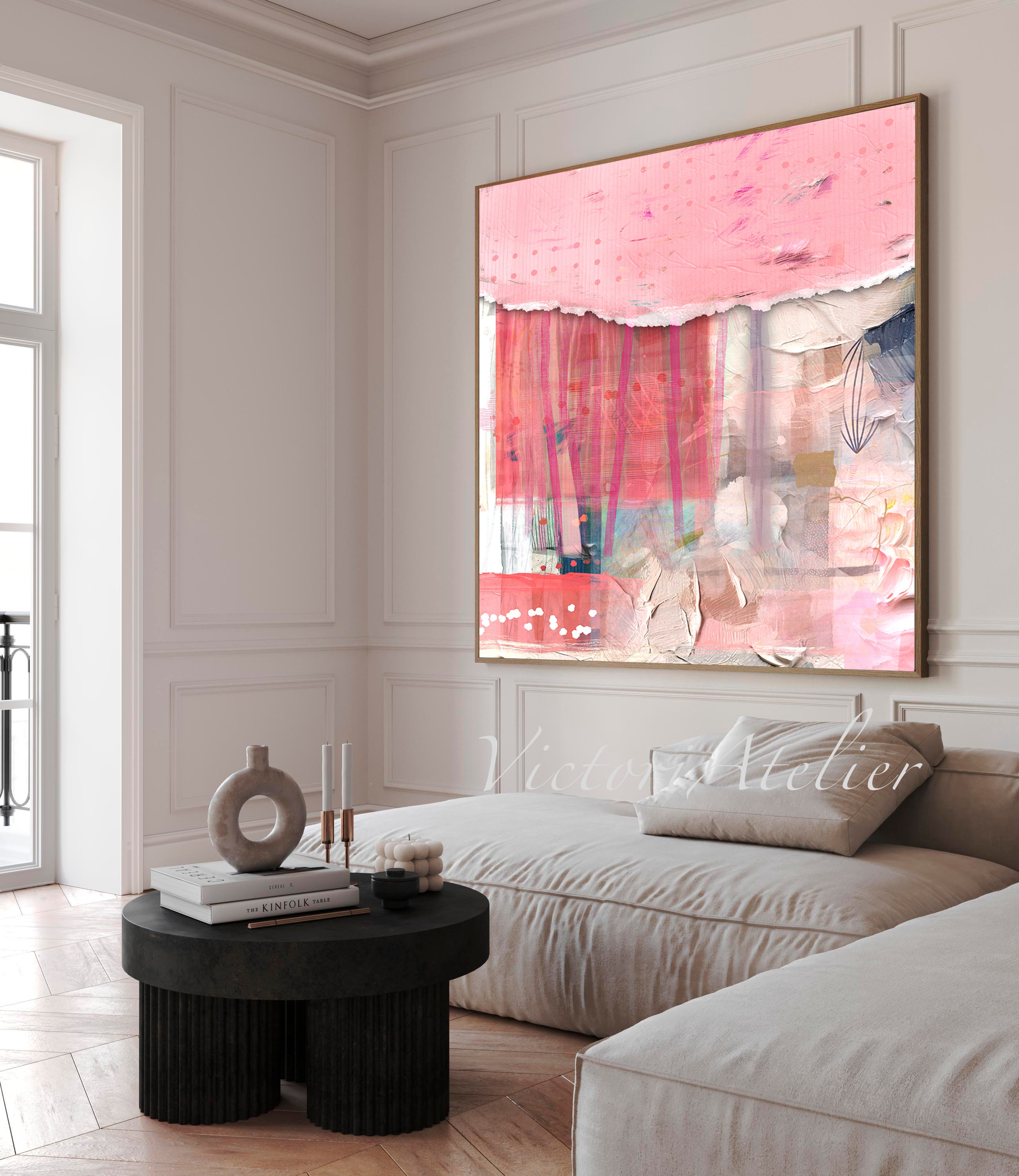 Abstract Art Print Light Pink Magenta Textured Painting , Extra Large ...