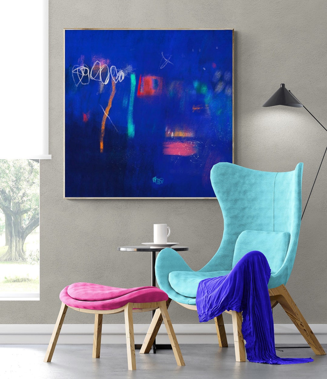 Royal Blue Modern Abstract Wall Art Blue Abstract Painting - Etsy