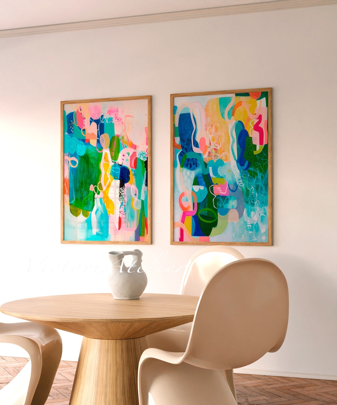 Colorful Abstract Art Set of 2 Prinst, Extra Large Abstract Painting ...