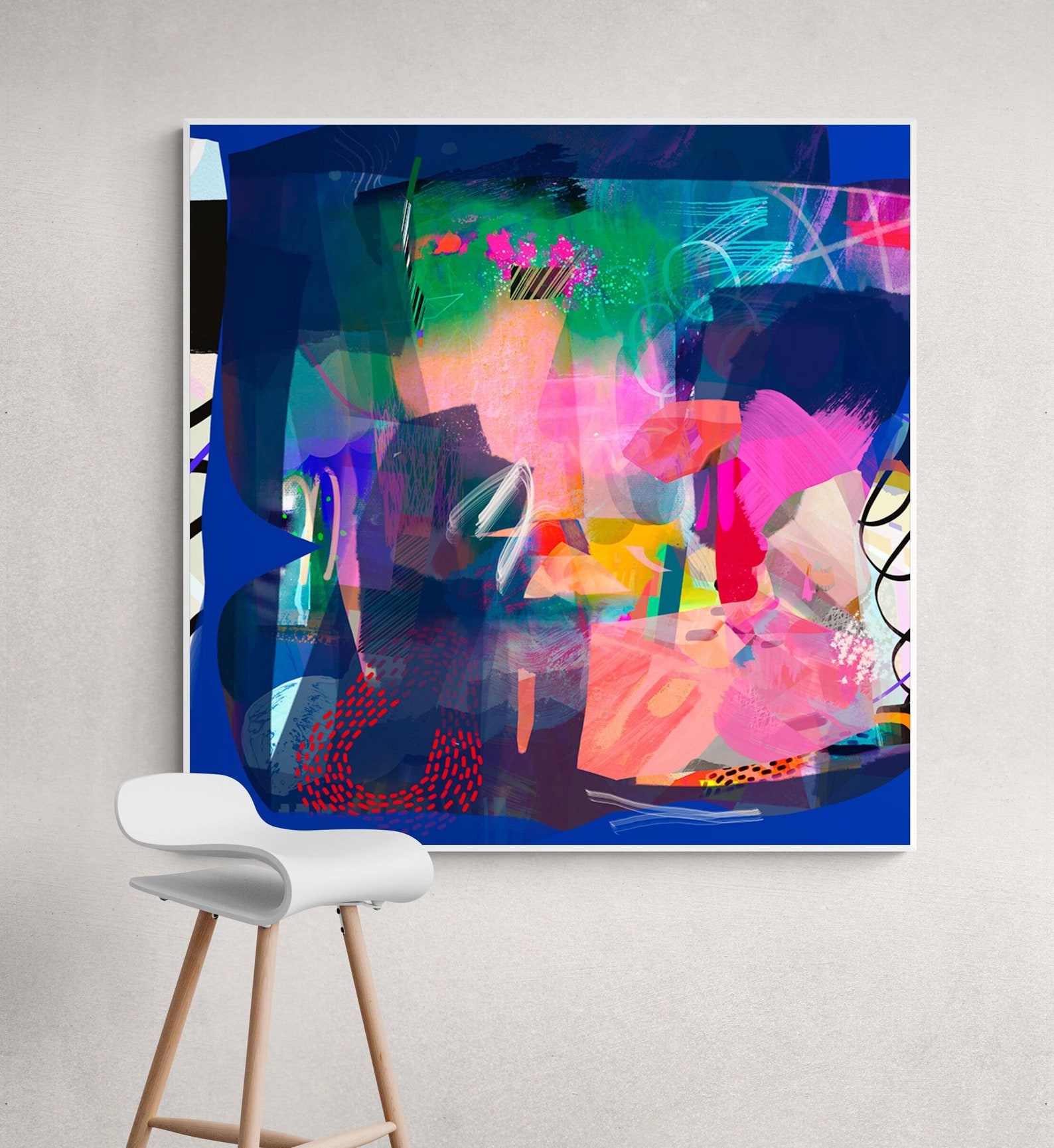 Colorful Abstract Painting Print, Bright Blue Multicolor Wall Art - Etsy