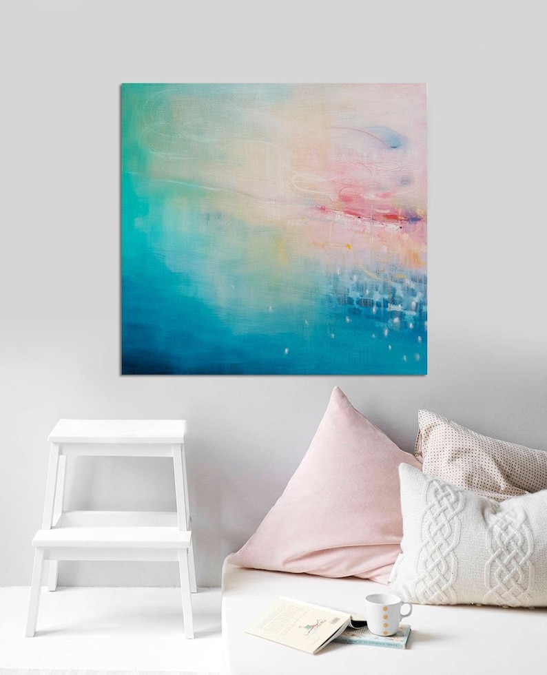 Soft Pastel Abstract Print Light Blue and Pink Wall Art | Etsy
