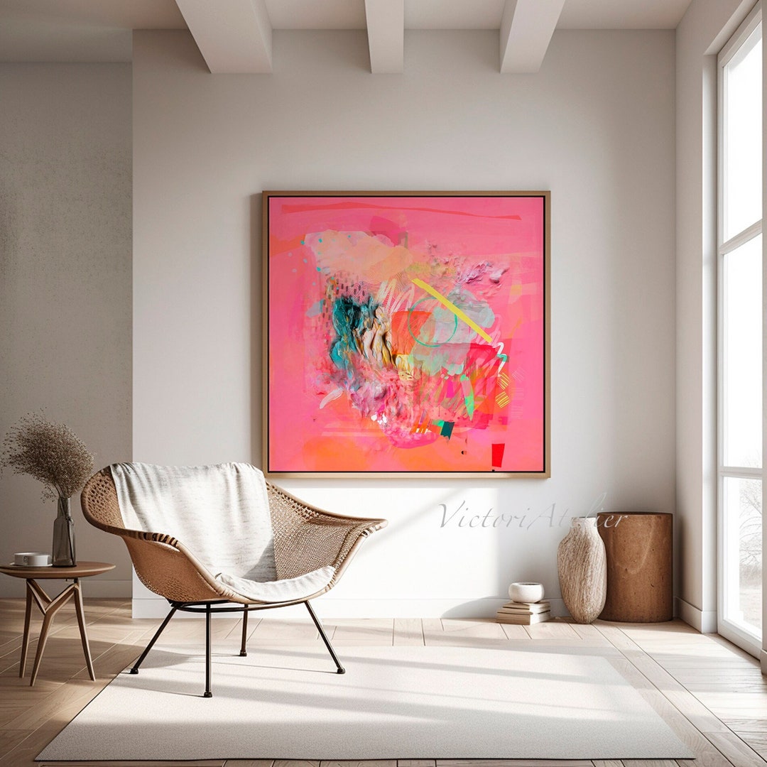 Bright Pink Magenta Abstract Artwork, Modern Textured Abstract Painting ...