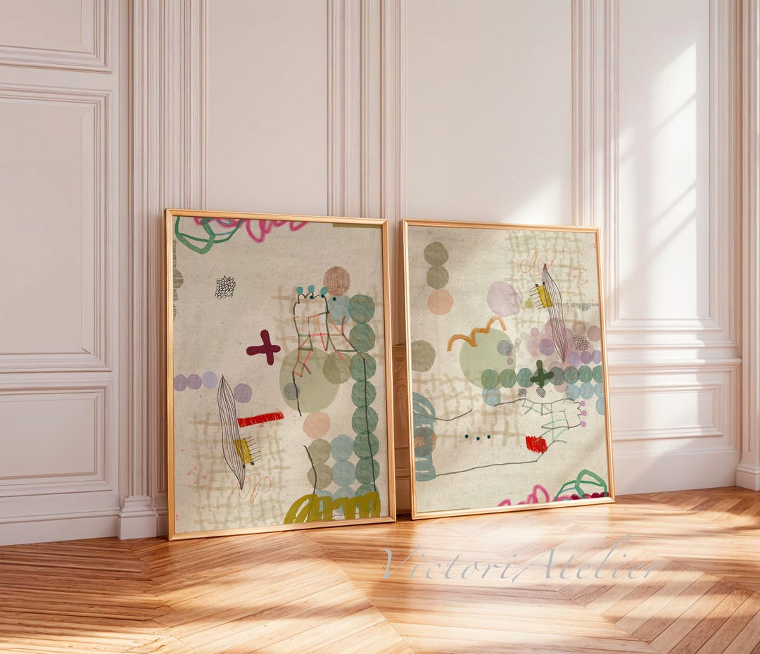 Wall Art Print Set 2, Green Neutral Modern Abstract Illustration - Etsy