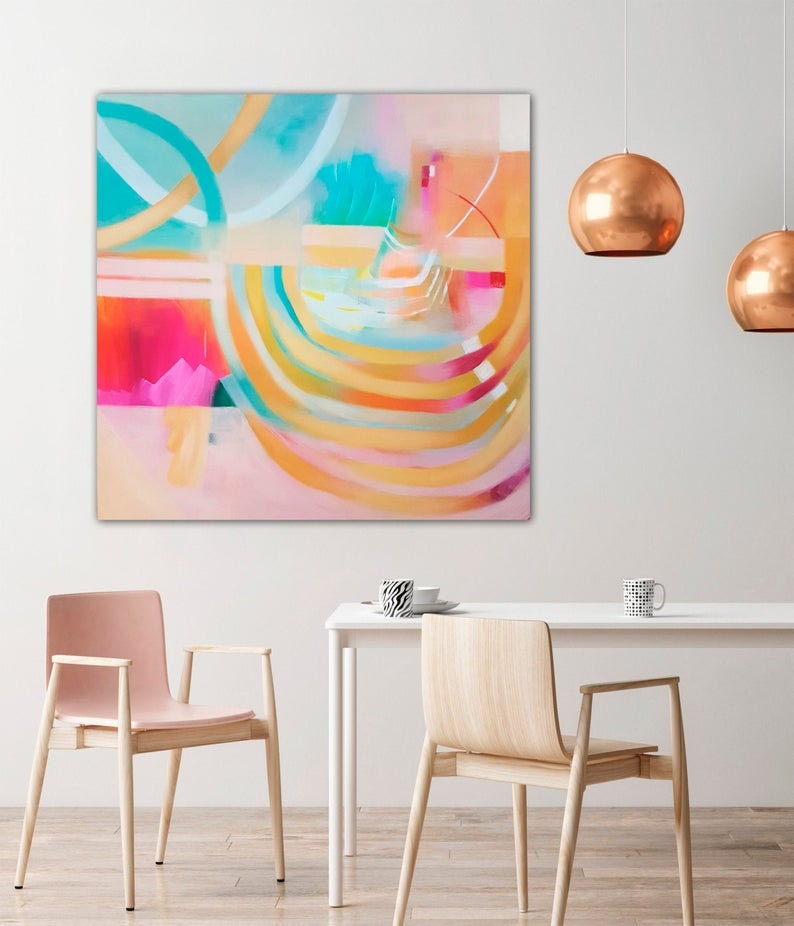 Abstract Geometric Art Print, Pastel Pink Yellow, Modern Wall Decor - Etsy