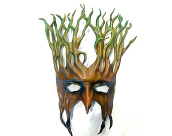 Entirely Handcrafted Leather Tree Mask Forest Greenman Greenwoman 12 1/ ...