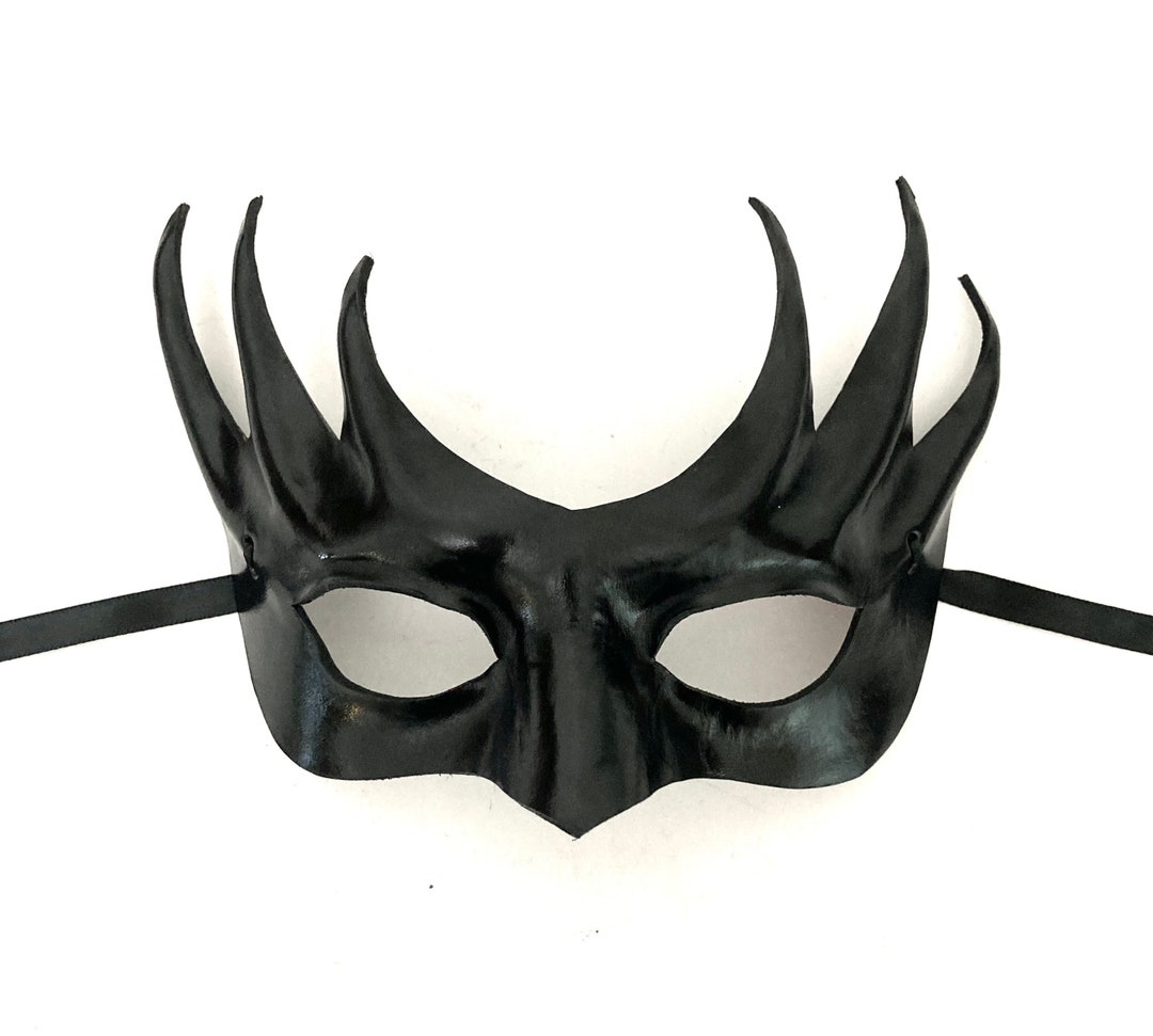 Witchy Black Leather Mask Crow Raven Bat Bird Devil Tendrils Masquerade ...