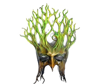 Entirely Handcrafted Leather Tree Mask Forest Greenman Greenwoman 12 1/ ...